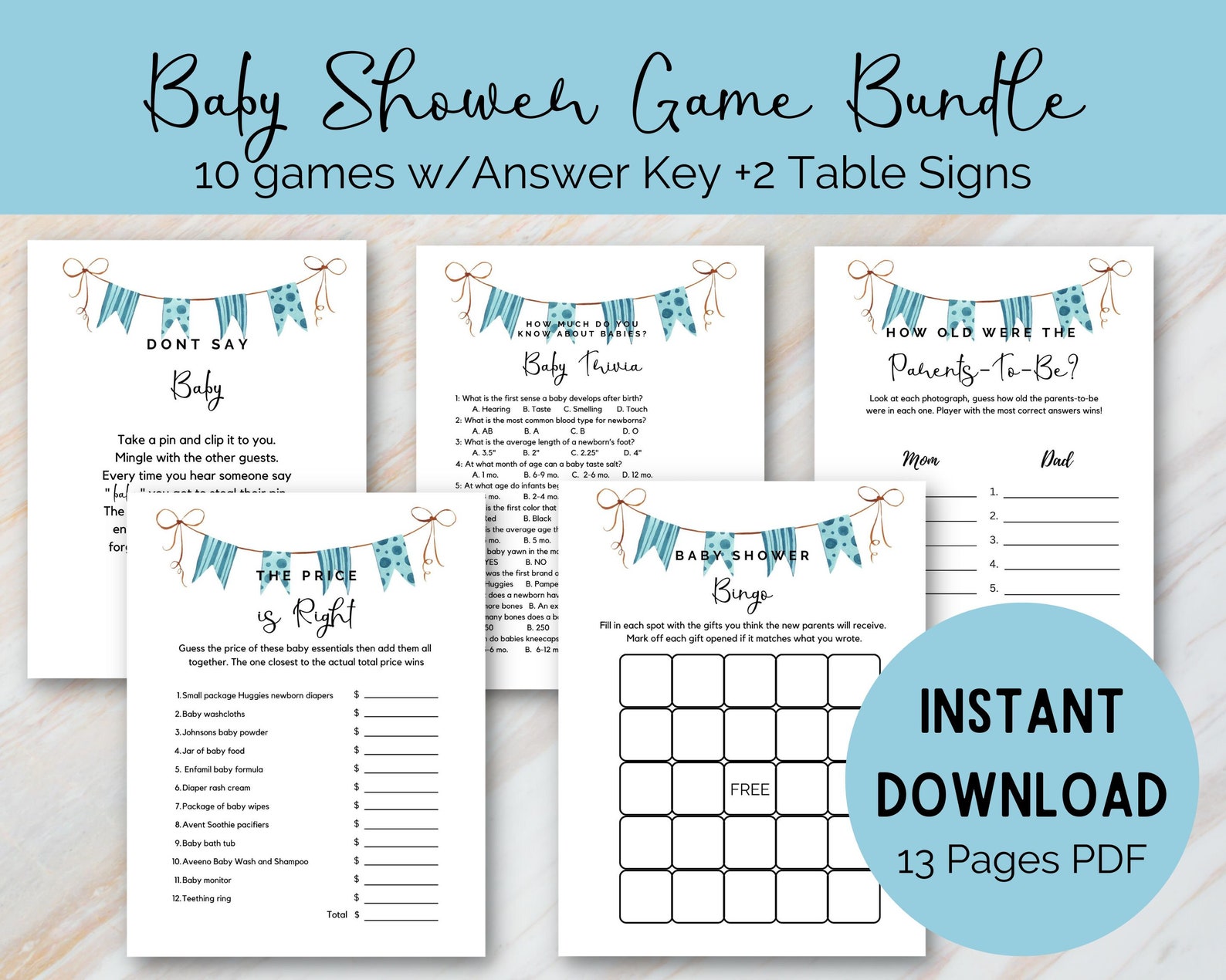 Printable Baby Shower Game Bundle Download and Print Baby Shower Games ...