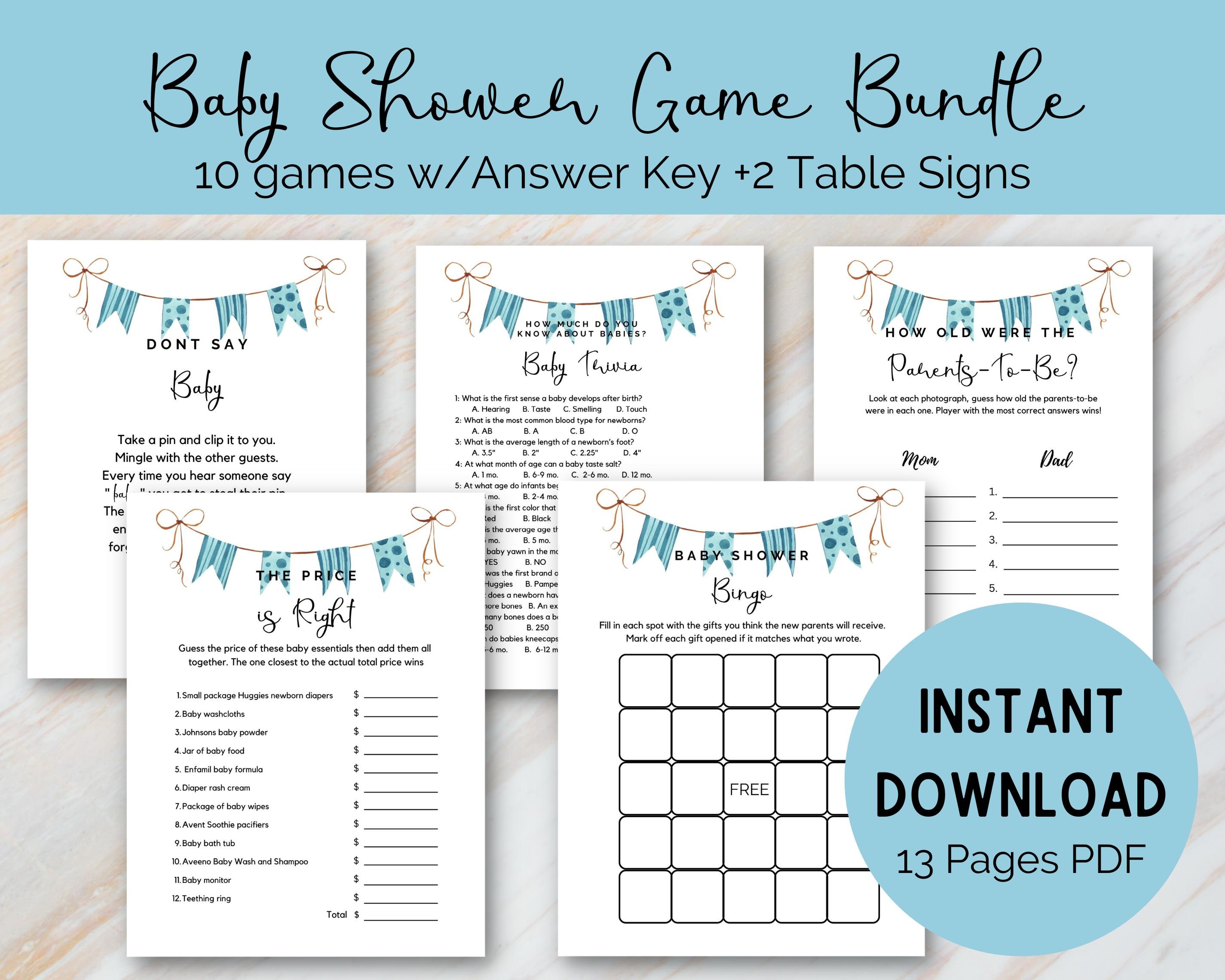 Printable Baby Shower Game Bundle Download and Print Baby Shower Games ...