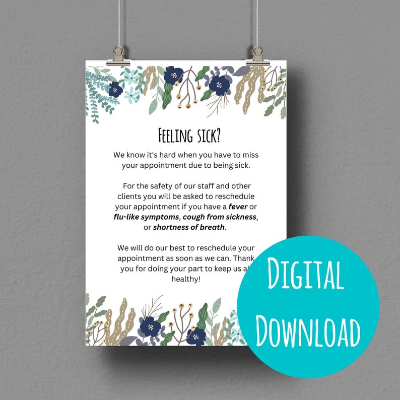 If You Are Feeling Sick Wall Sign, Sickness Policy for Salon, Digital ...