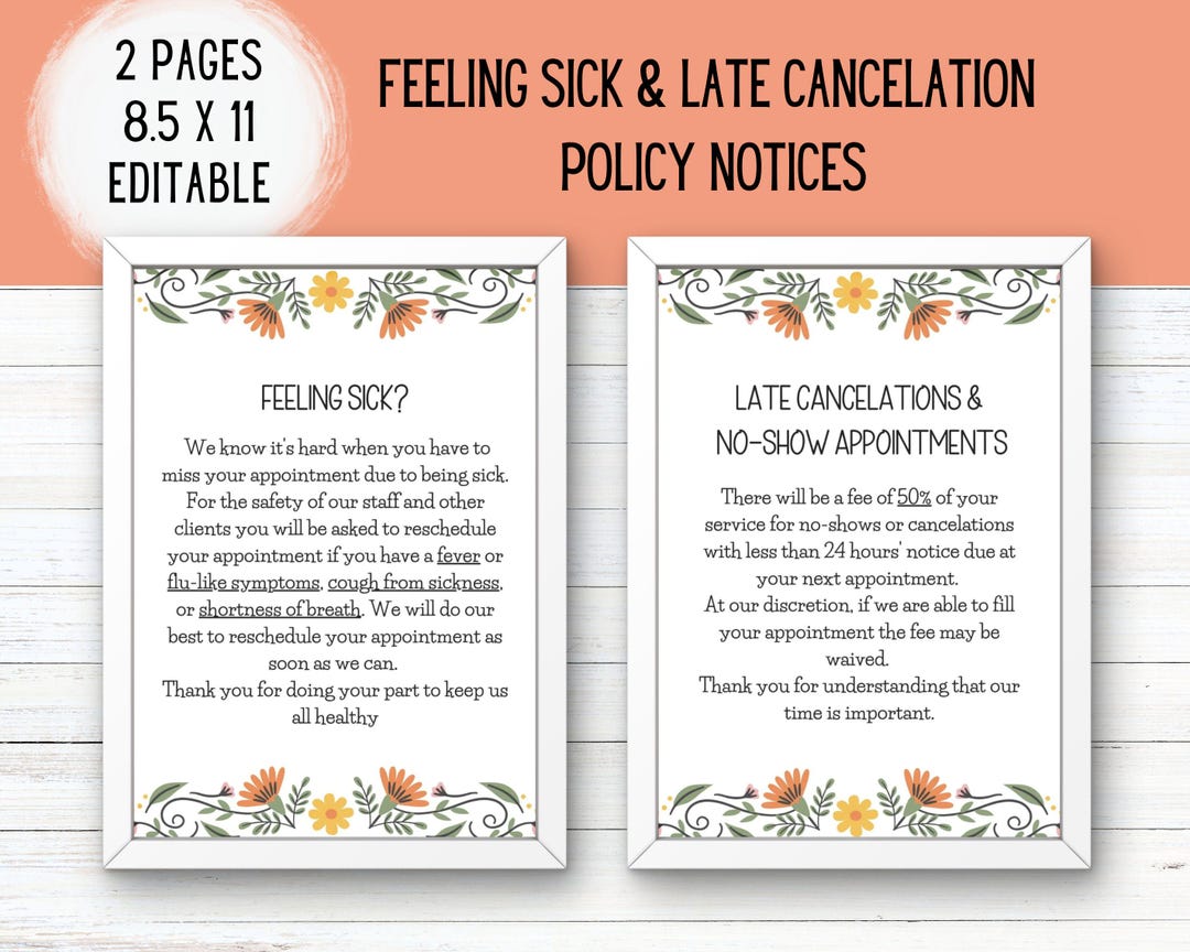 Small Business Client Notice for Appointment No Show and Sick Policy ...