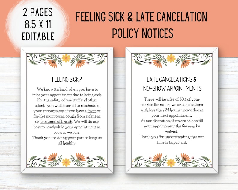 Small Business Client Notice for Appointment No Show and Sick Policy ...