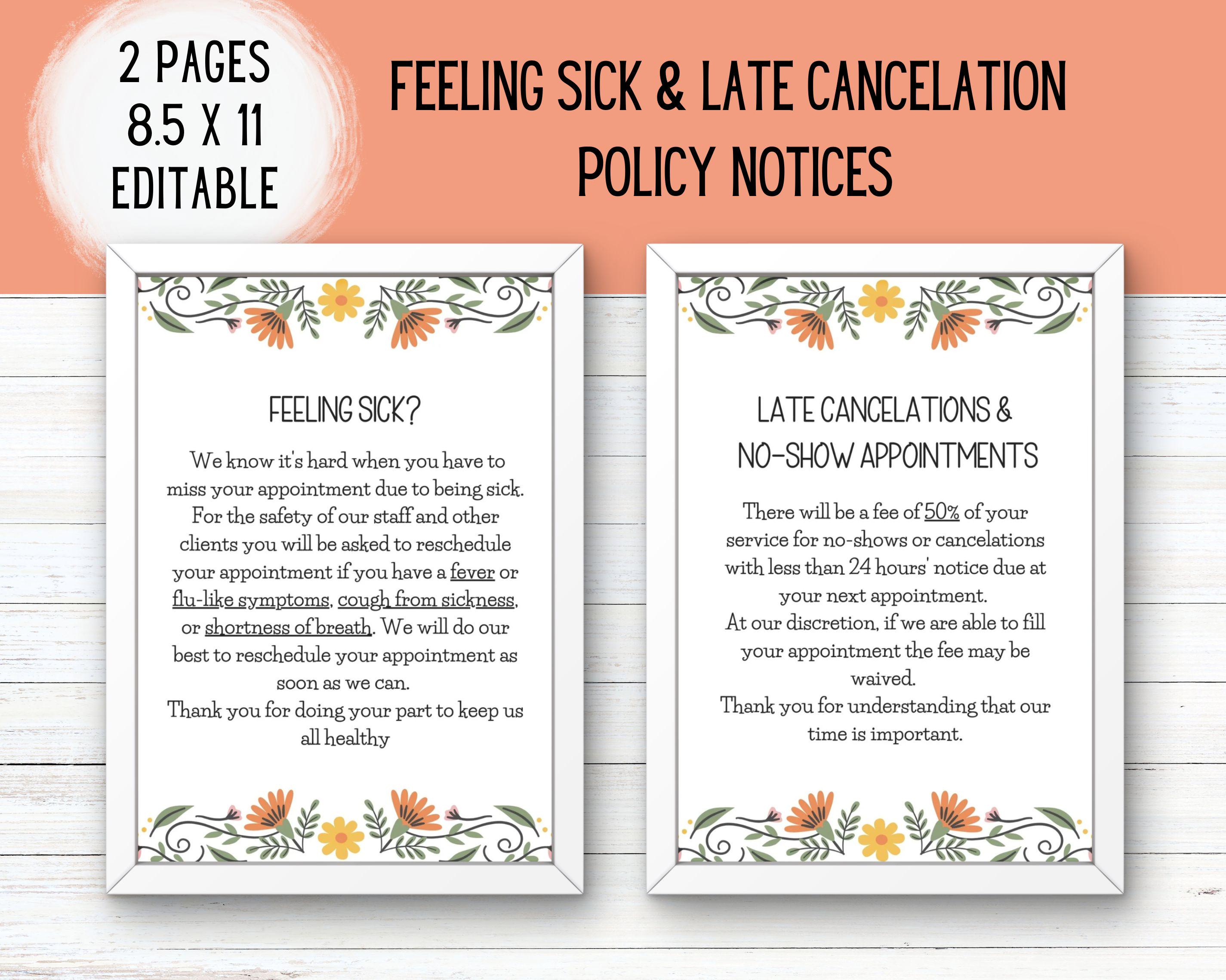 Small Business Client Notice for Appointment No Show and Sick Policy ...