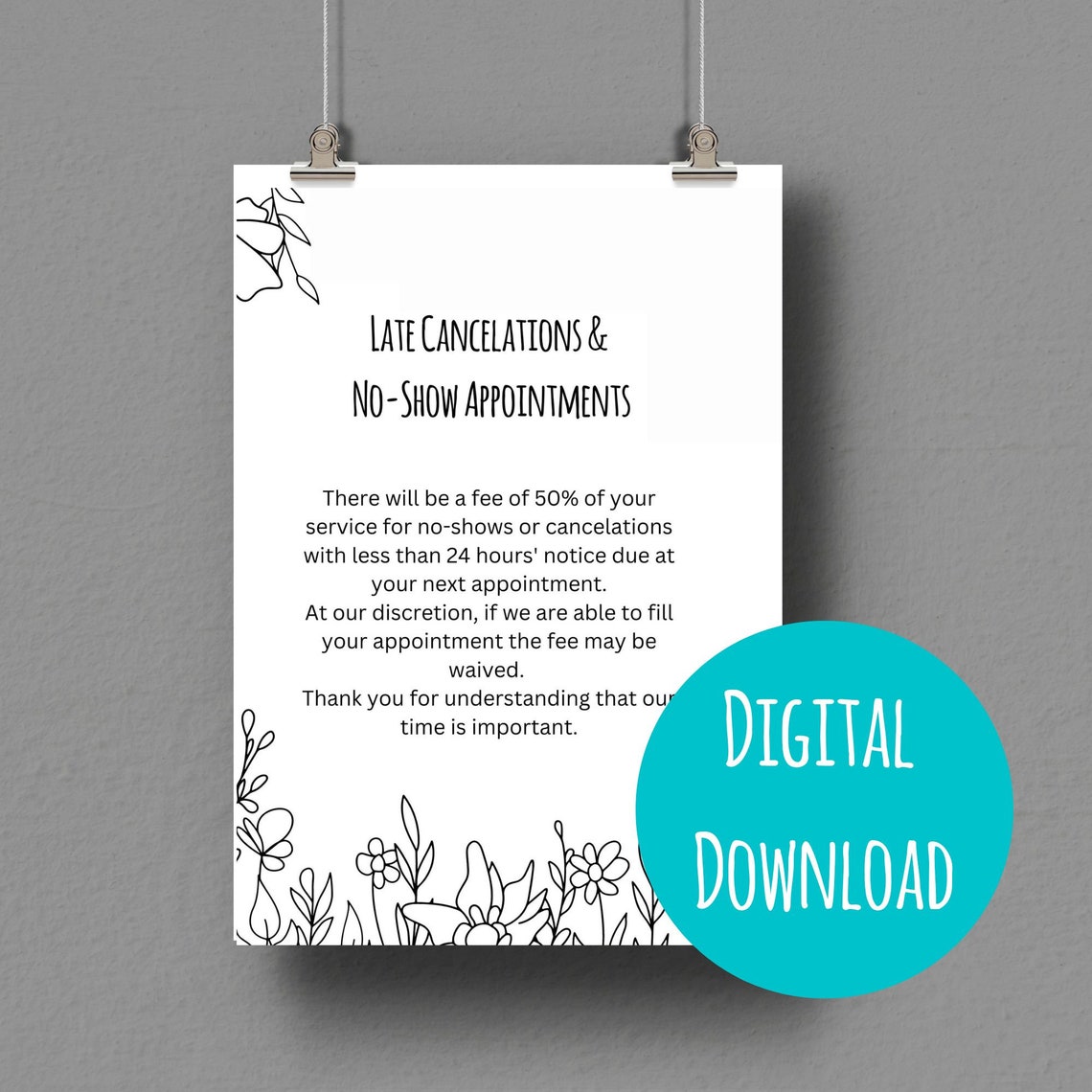 Editable Wall Sign Late Cancelation Spa Customer Notice Salon Business ...