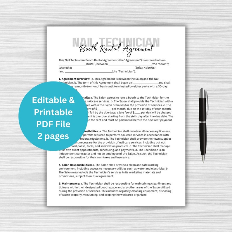 Salon Booth Rental Agreement Nail Tech Space Lease Hair Stylist ...