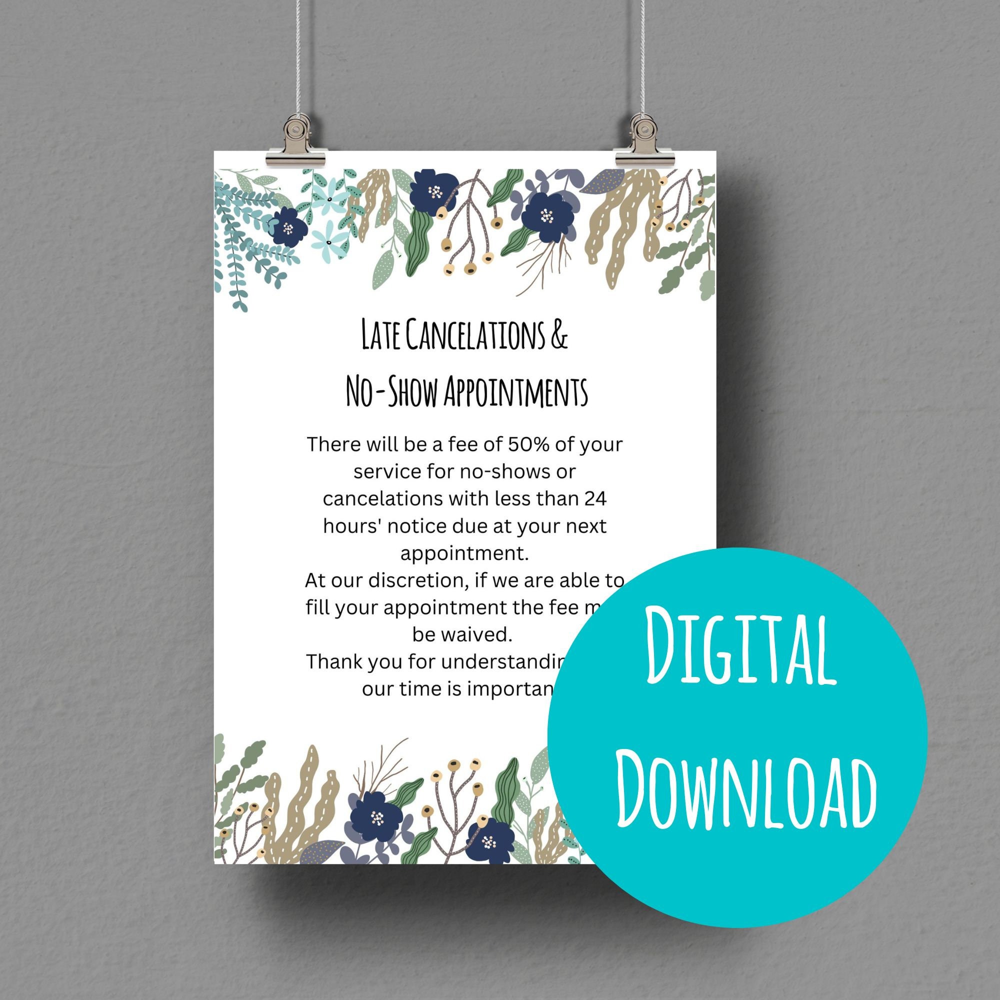 Minimalist Late Cancelation Notice Attractive No-show Policy Digital ...