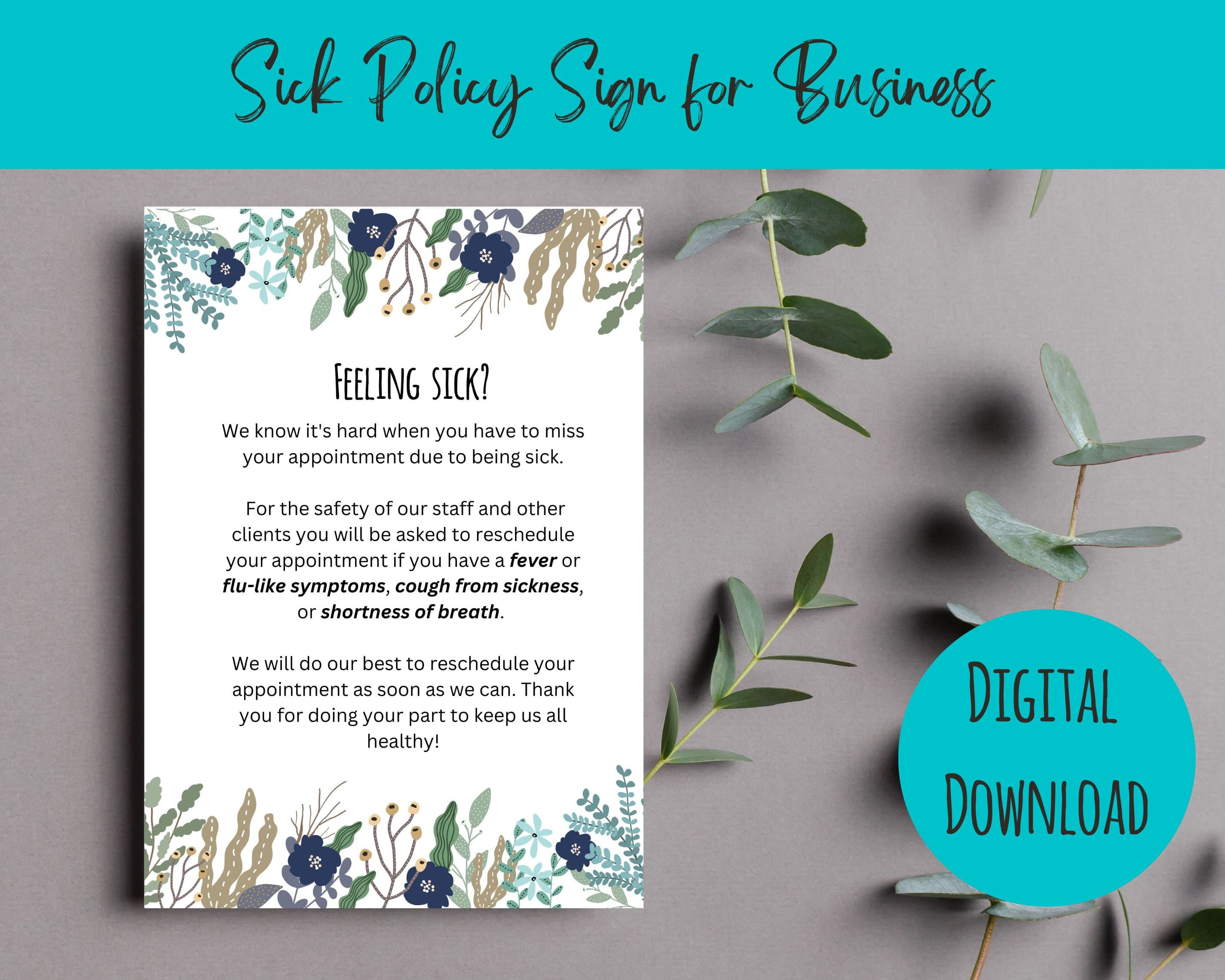 If You Are Feeling Sick Wall Sign, Sickness Policy for Salon, Digital ...