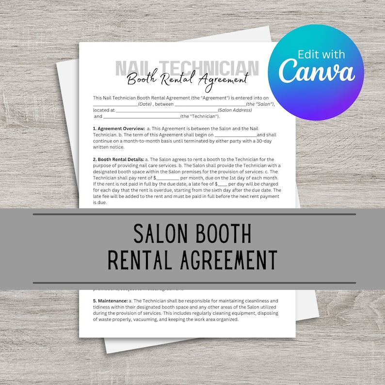 Salon Booth Rental Agreement Nail Tech Space Lease Hair Stylist ...