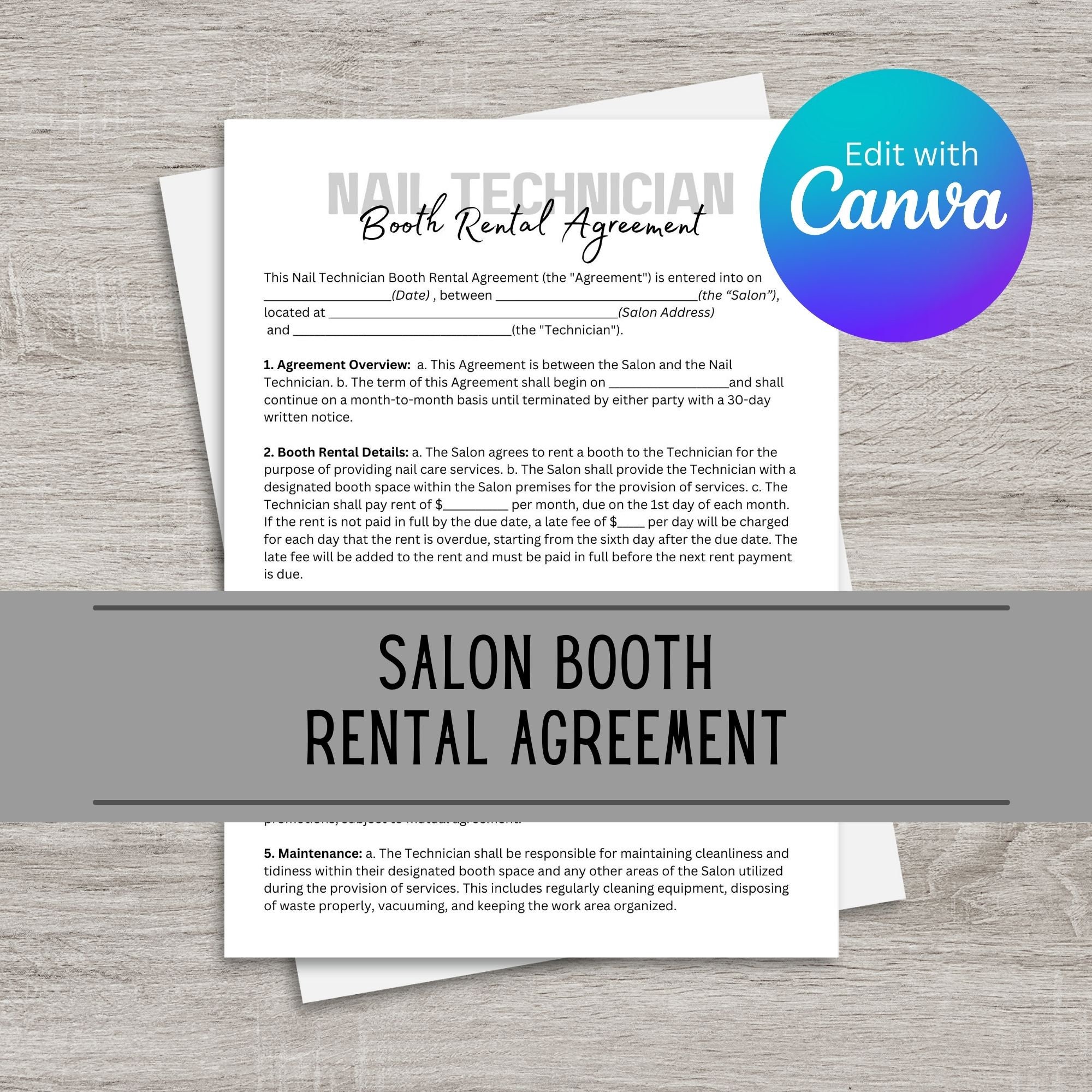 Salon Booth Rental Agreement Nail Tech Space Lease Hair Stylist ...