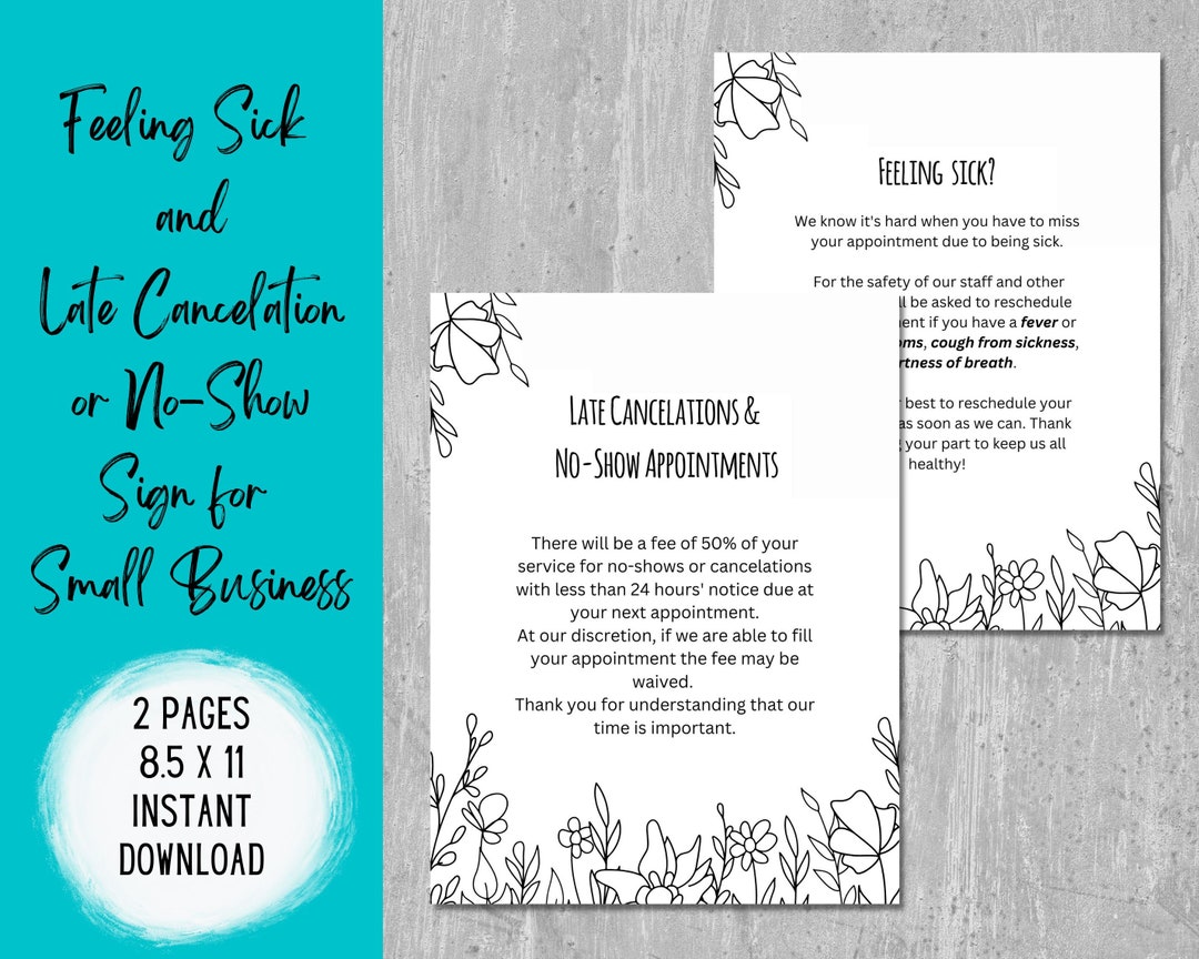 Salon Client Notice for Appointment No Show and Sick Policy Forms Late ...