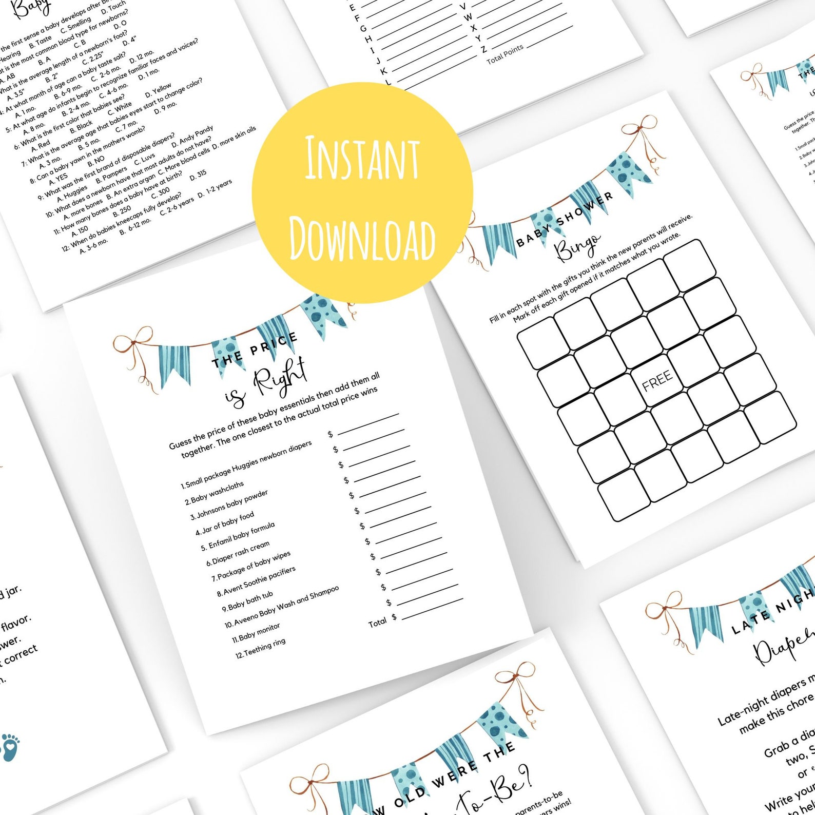 Printable Baby Shower Game Bundle Download and Print Baby Shower Games ...