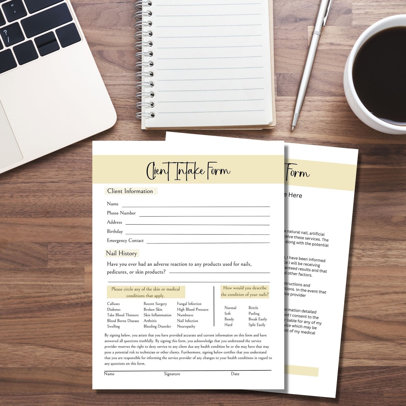 Nail Technician Forms Bundle for Salon Clients Service Consent Manicure ...