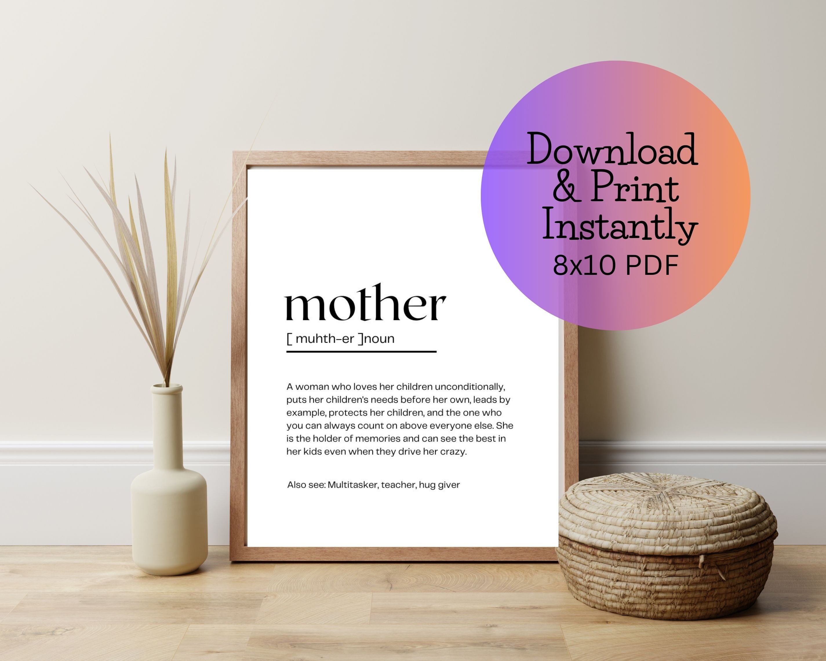 MOTHER Definition Poster Printable Gift for Mother's Day Gift Idea for ...