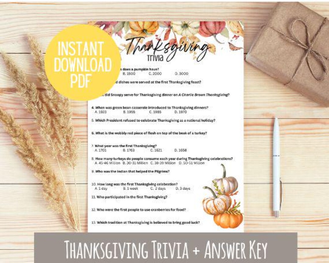 Thanksgiving Trivia Game for Holiday Celebrations and Gatherings With ...