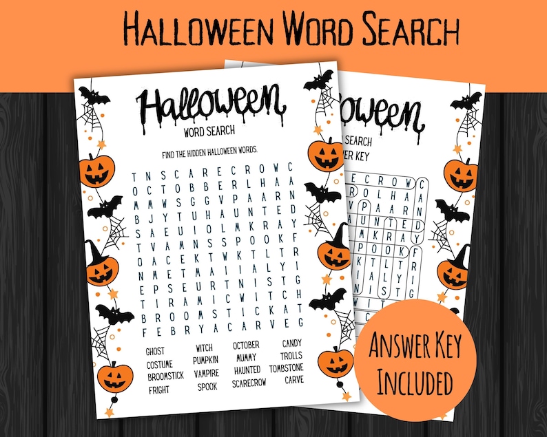 Halloween Word Search Game for Kids and Adults - Printable Party ...
