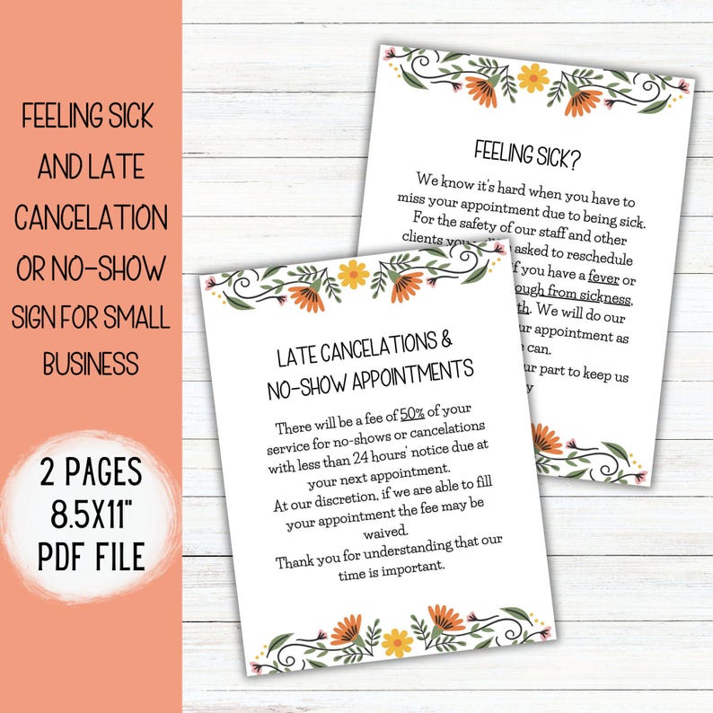 Small Business Client Notice for Appointment No Show and Sick Policy ...