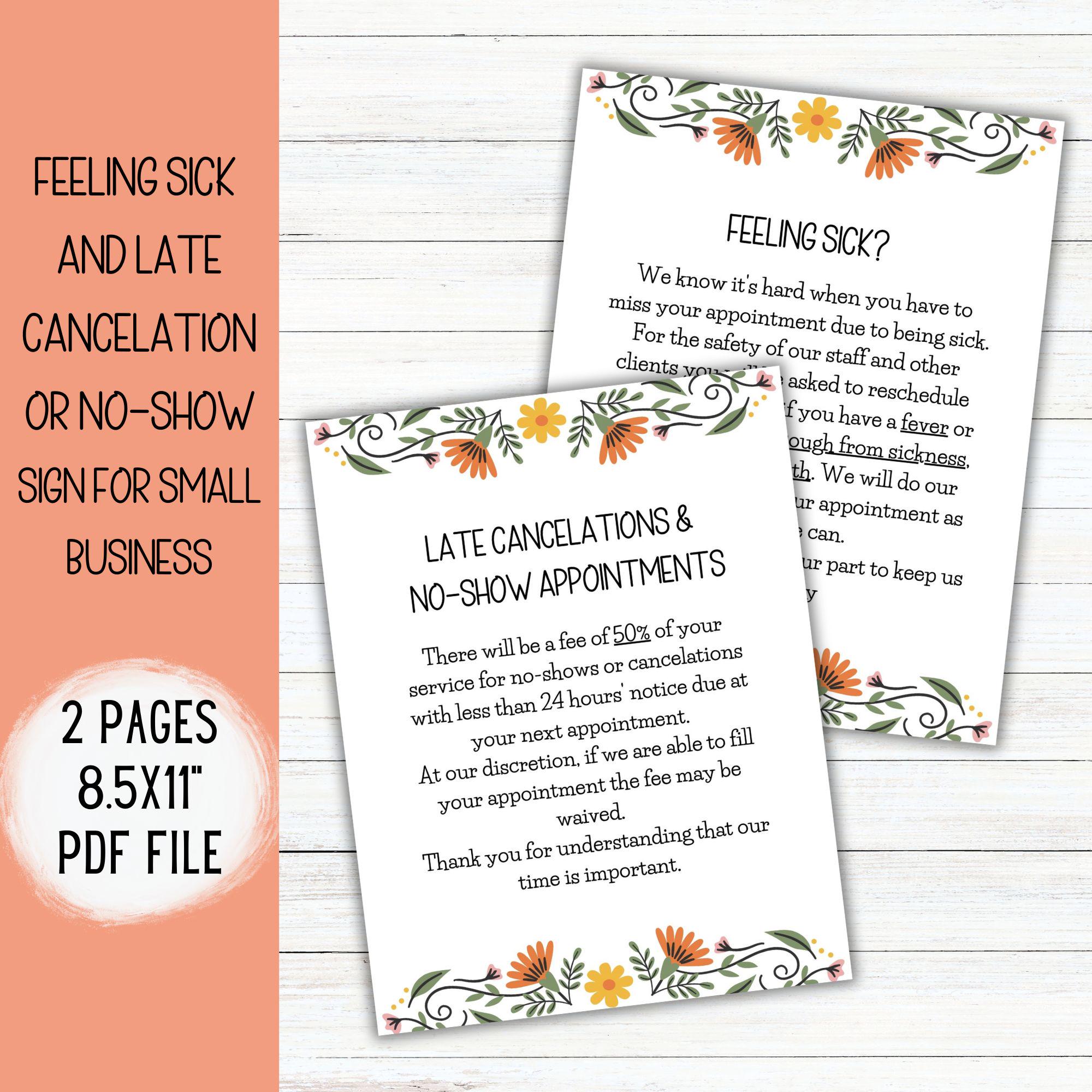 Small Business Client Notice for Appointment No Show and Sick Policy ...