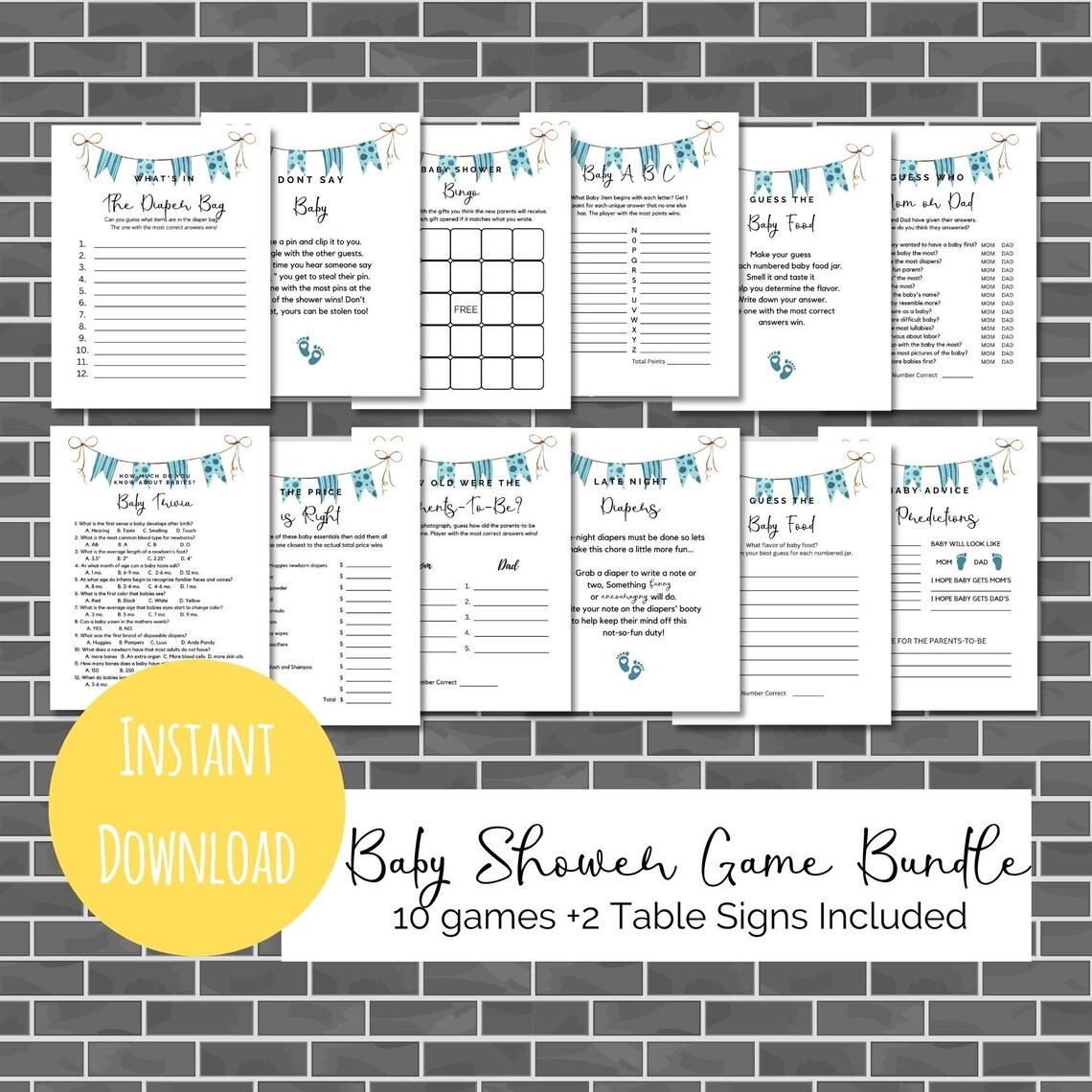 Printable Baby Shower Game Bundle Download and Print Baby Shower Games ...