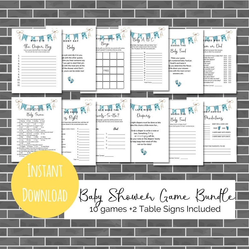 Printable Baby Shower Game Bundle Download and Print Baby Shower Games ...