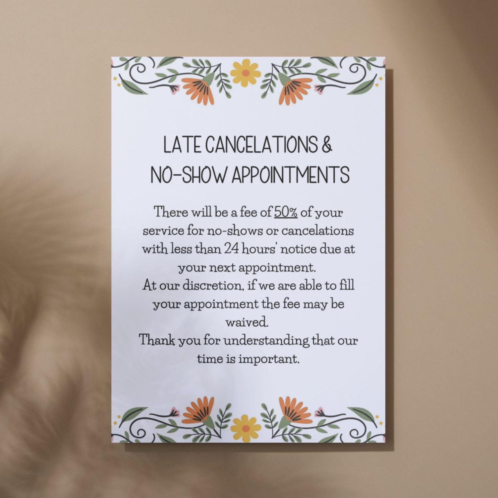 Small Business Client Notice for Appointment No Show and Sick Policy ...