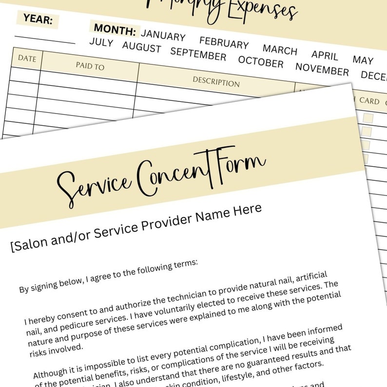 Nail Technician Forms Bundle for Salon Clients Service Consent Manicure ...