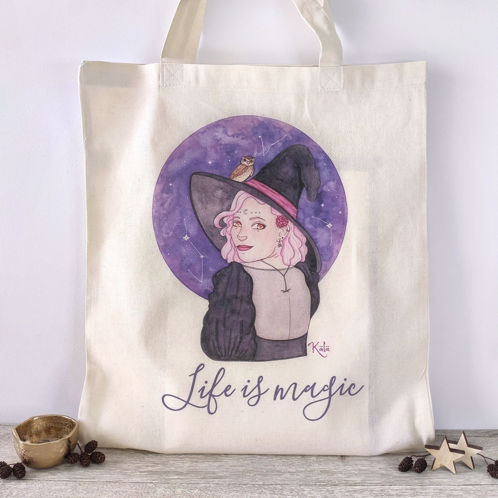 Tote Bag Con Bruja Y La Luna | Tote Bag La Vida Es Mágica | Regalo ...