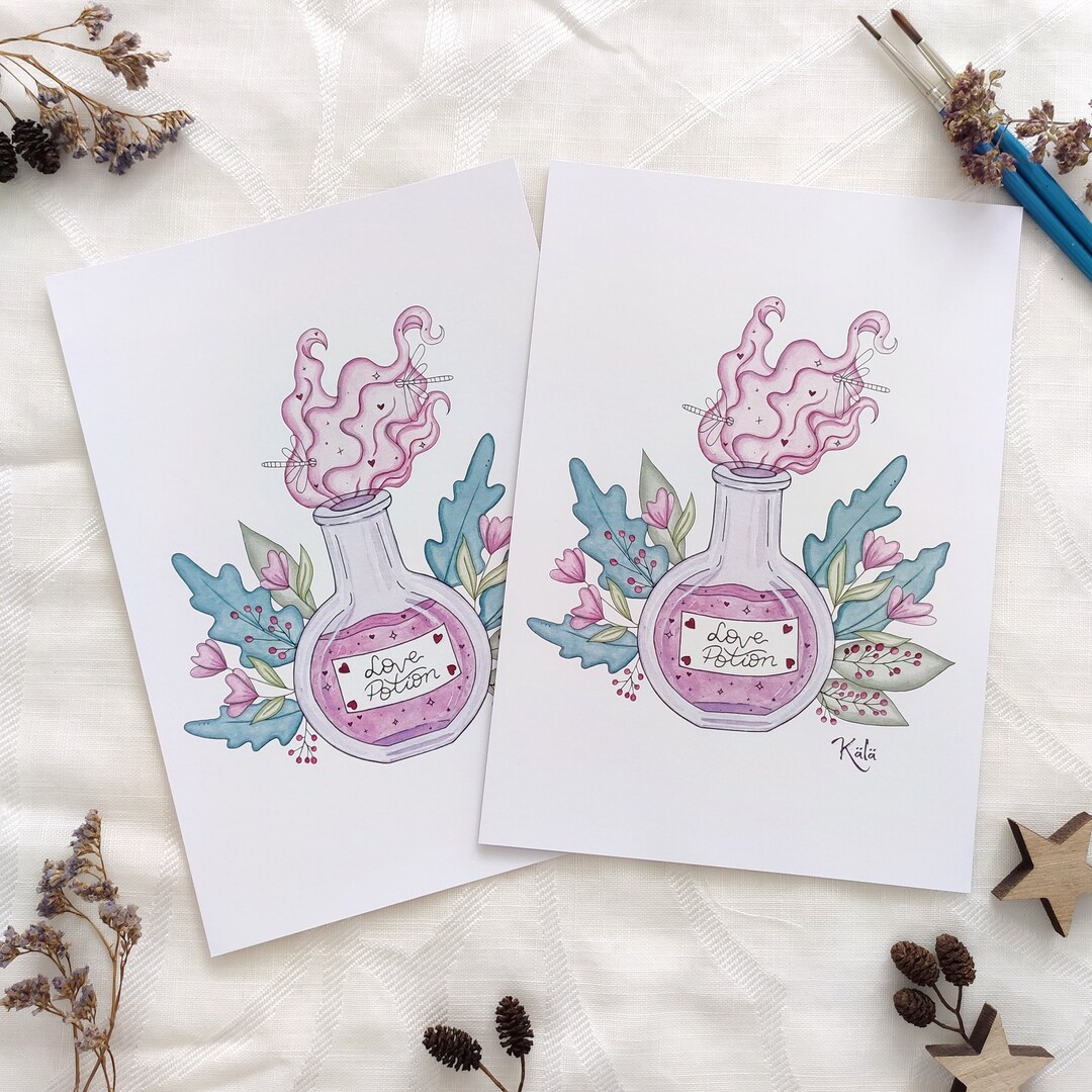 Love Potion Art Print | Valentines Potion Wall Art | Illustration for ...
