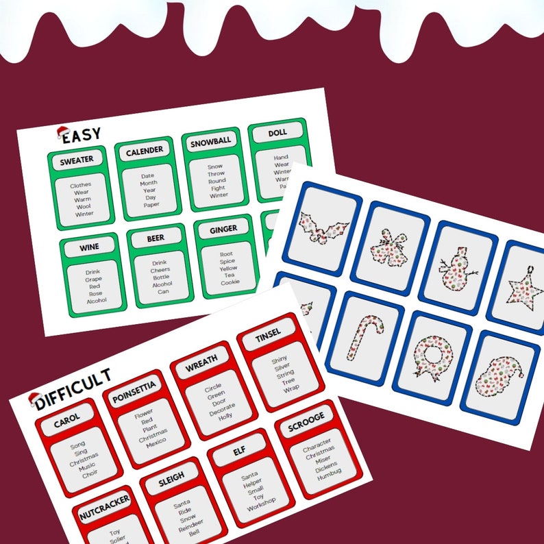 Christmas Themed Taboo Game Cards Red, Blue, Green - Etsy