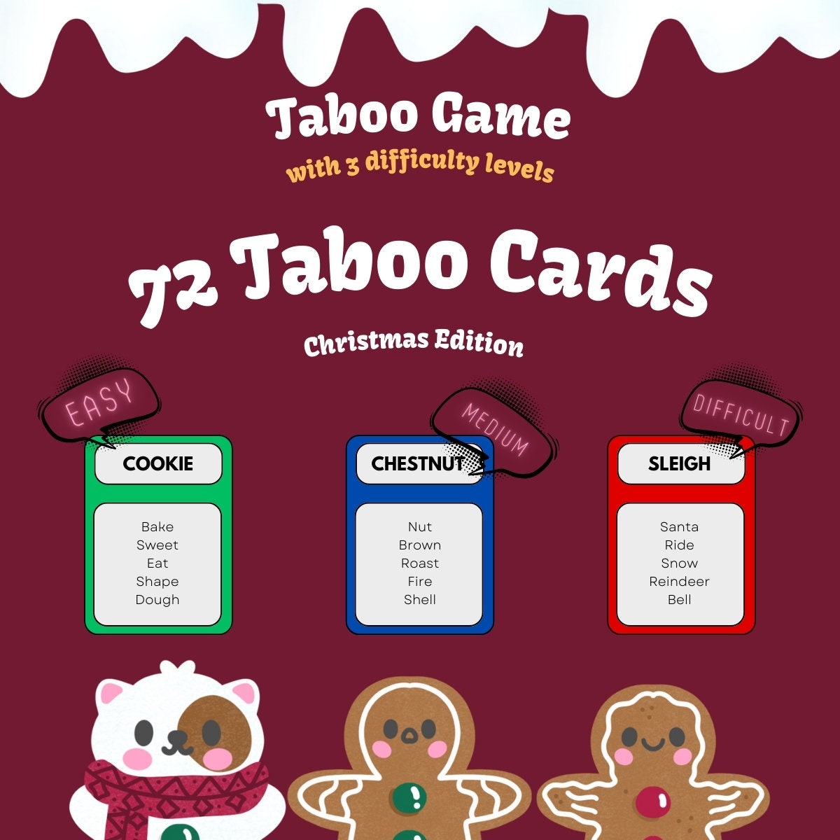 Christmas Themed Taboo Game Cards Red, Blue, Green - Etsy