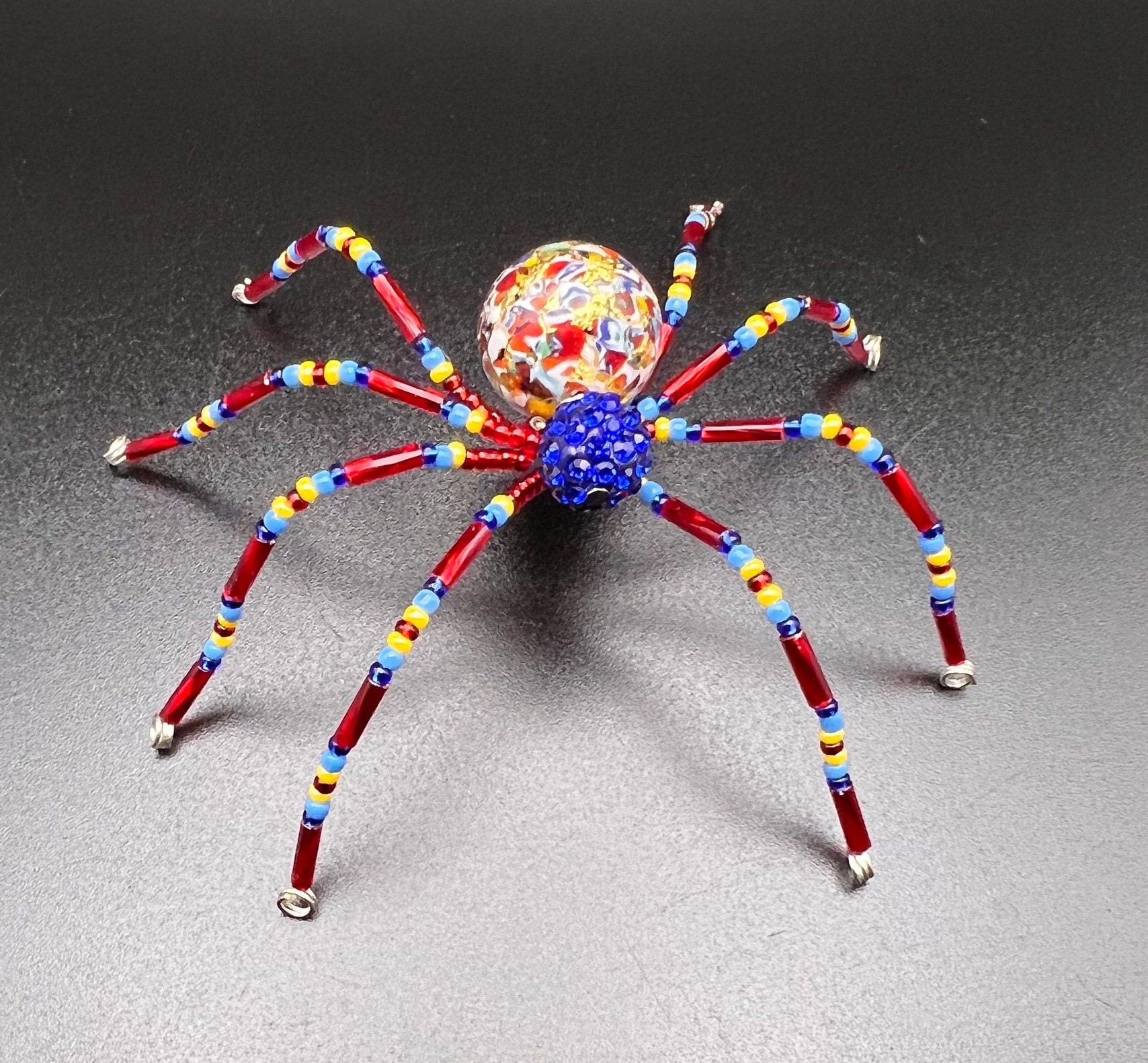 Bright Beaded Spider - Blue and Red - Etsy