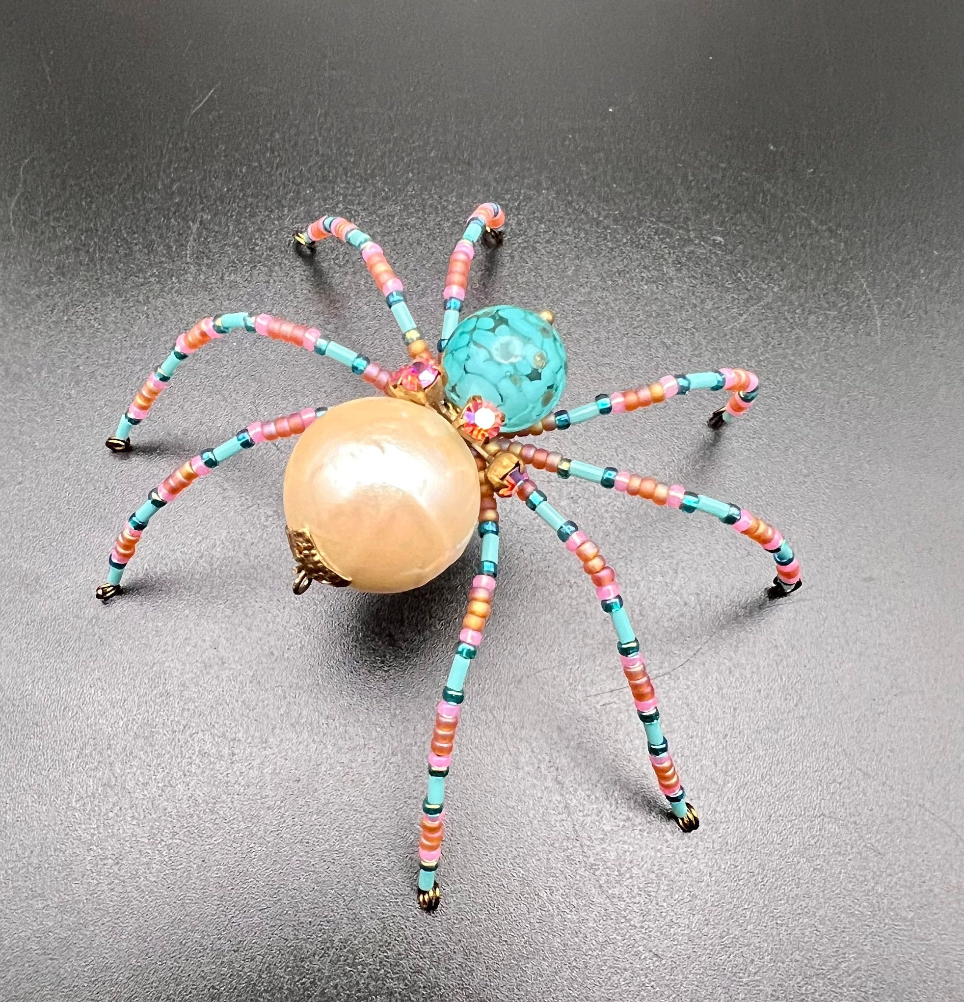 Blue and Pearl Beaded Spider With Crystal Collar - Etsy
