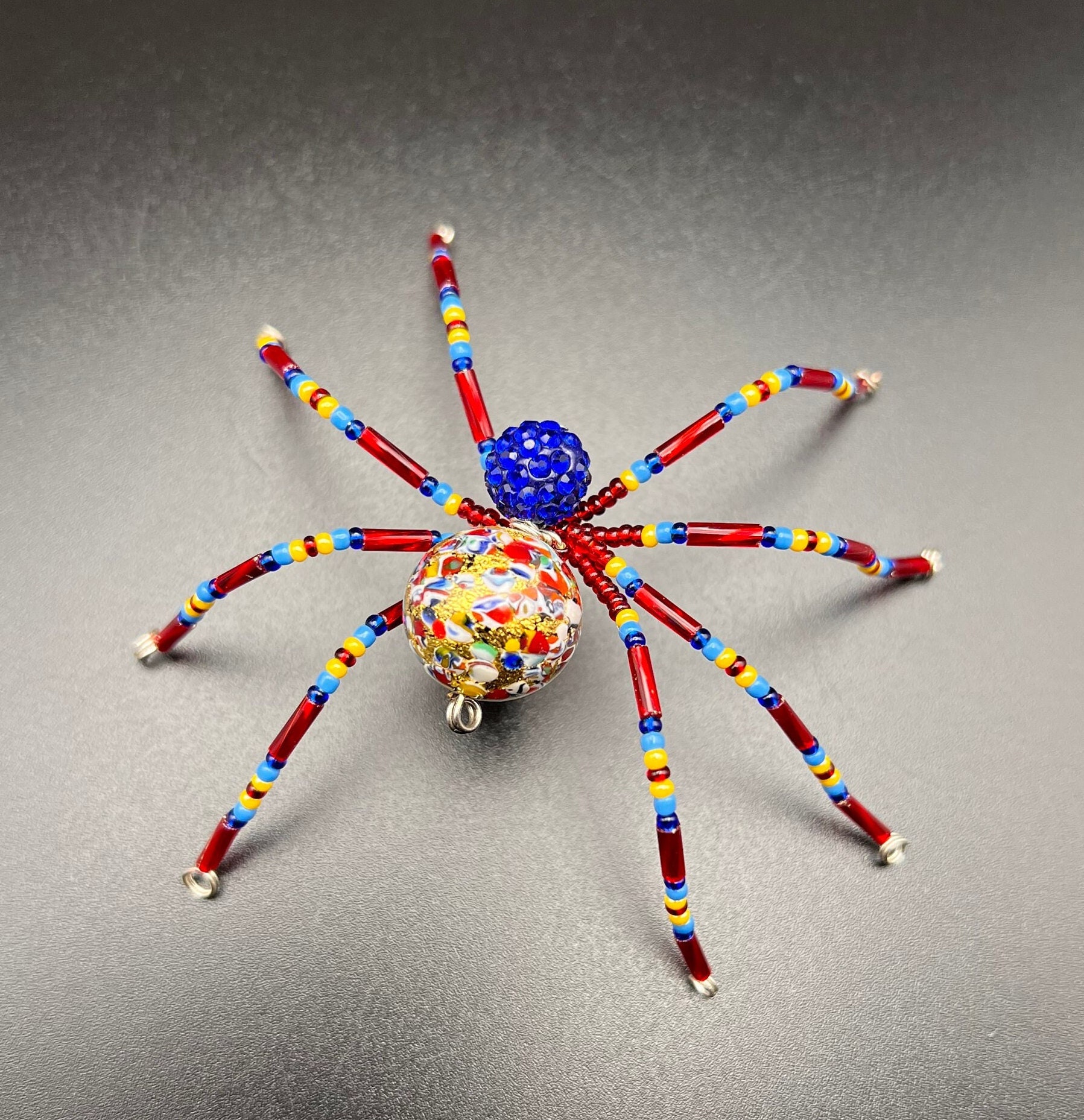 Bright Beaded Spider - Blue and Red - Etsy