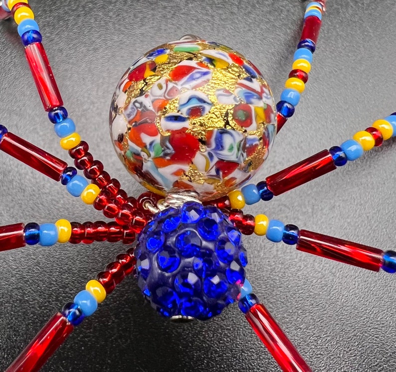 Bright Beaded Spider - Blue and Red - Etsy