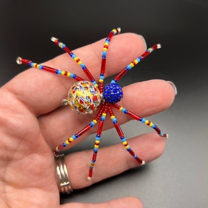 Bright Beaded Spider - Blue and Red - Etsy