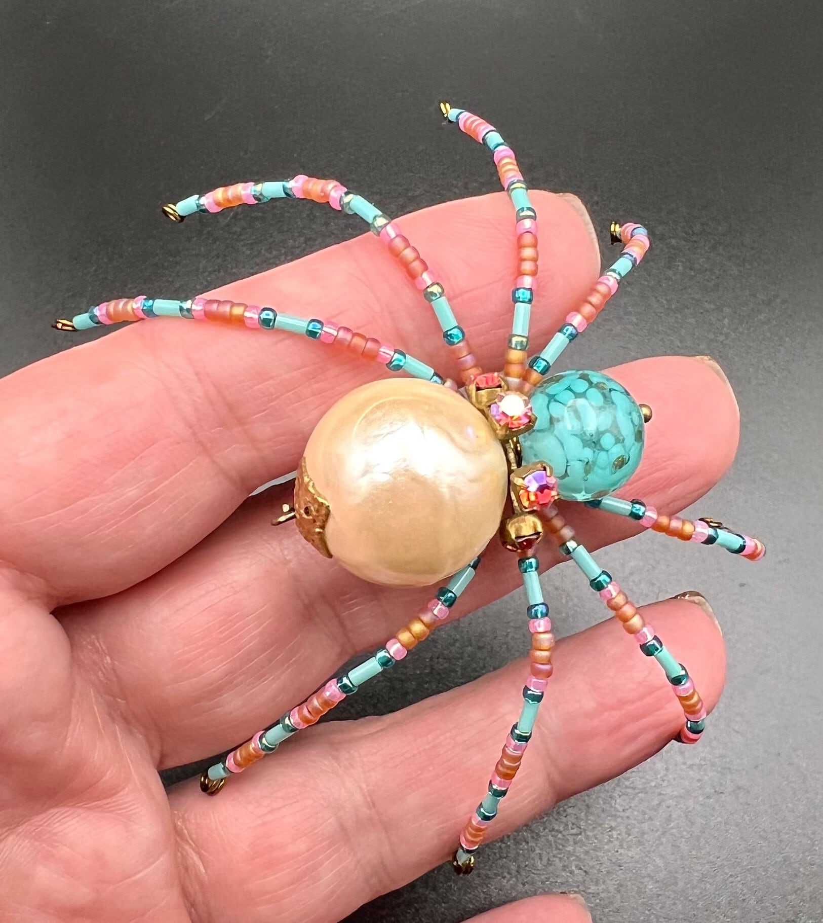 Blue and Pearl Beaded Spider With Crystal Collar - Etsy