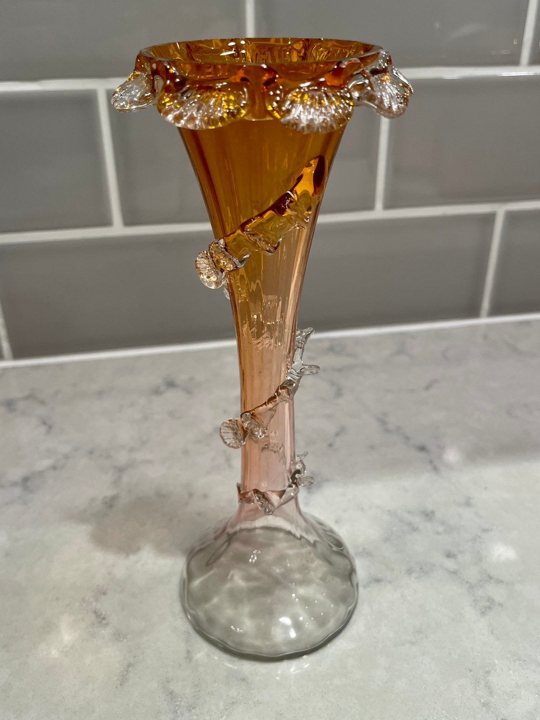 Victorian Rubina Hand Blown Glass 8 1/2 Inch Vase With Applied Rigaree ...