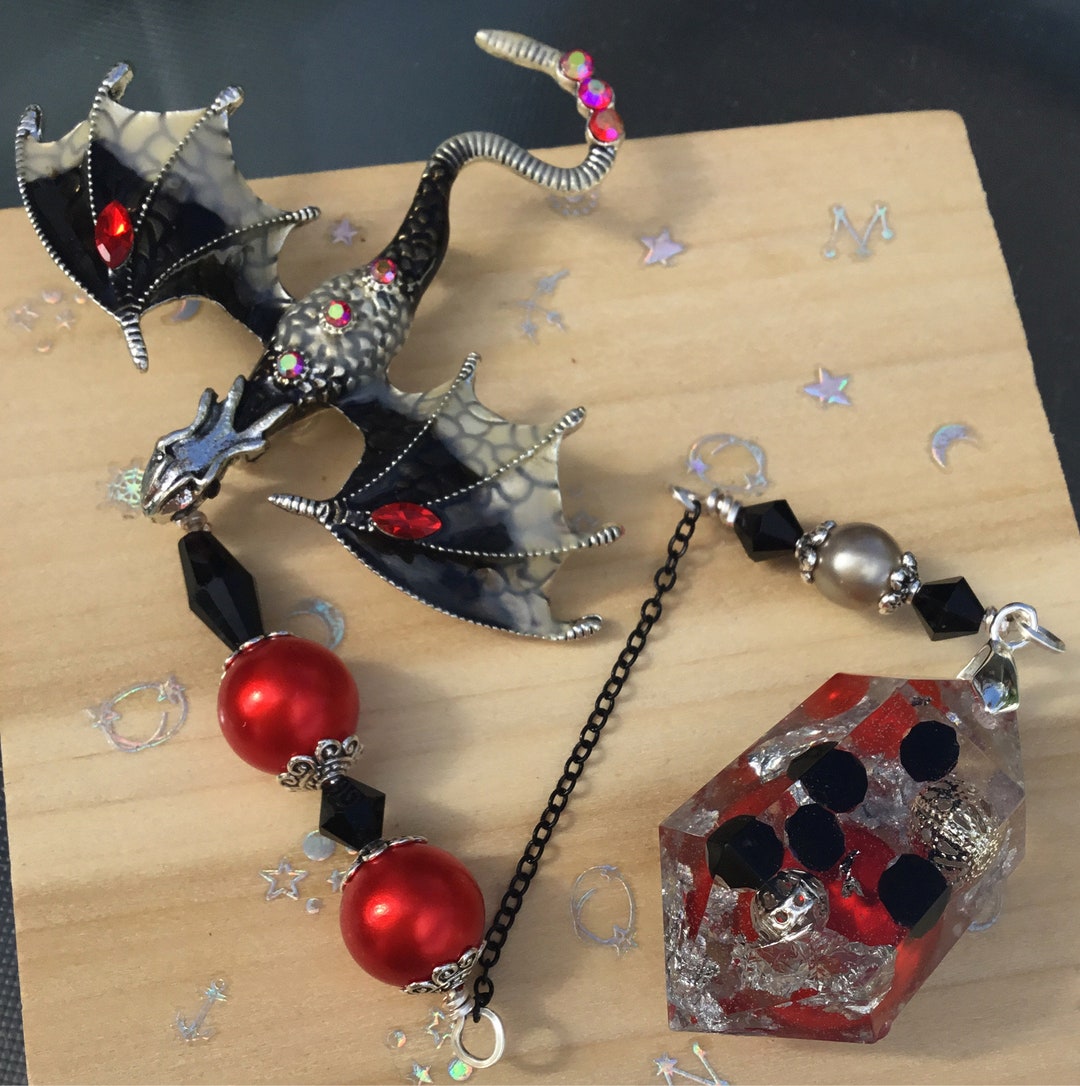 Resin Pendulum, Black Dragon Pendulum, Red Dragon Pendant, Dousing Tool ...
