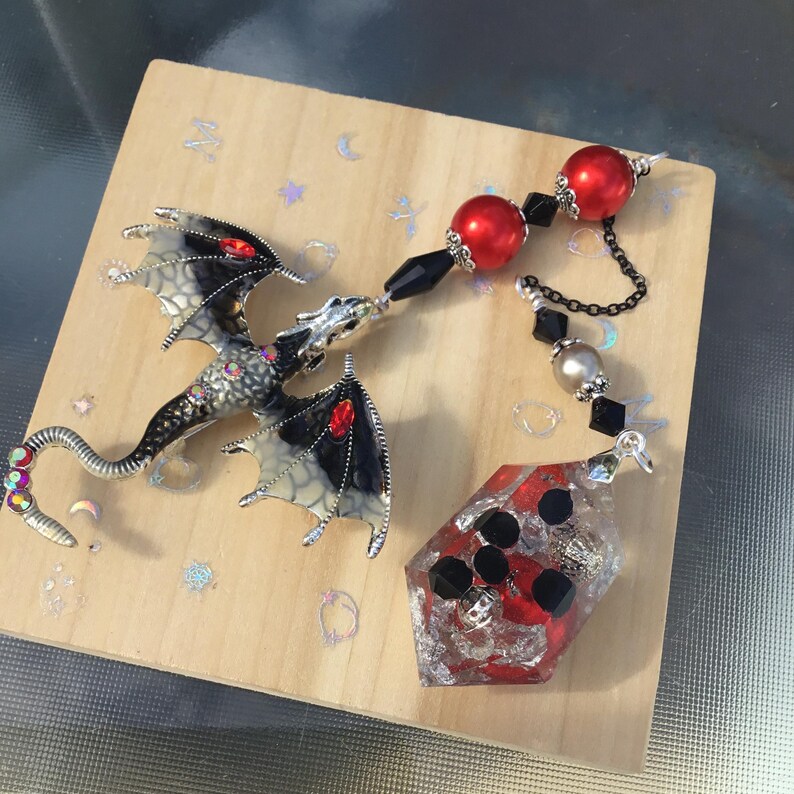 Resin Pendulum, Black Dragon Pendulum, Red Dragon Pendant, Dousing Tool ...