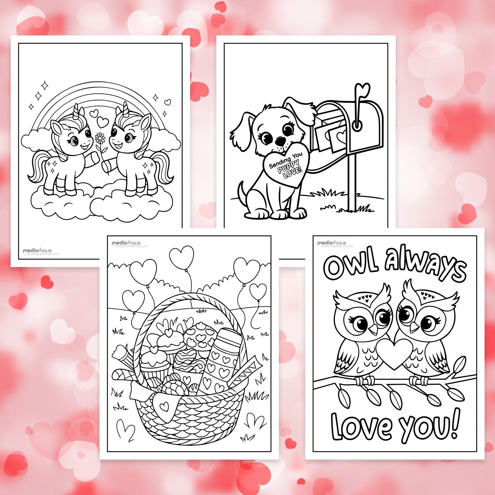 Kids Valentine Coloring Pages Digital Printable 10 Valentine-themed ...