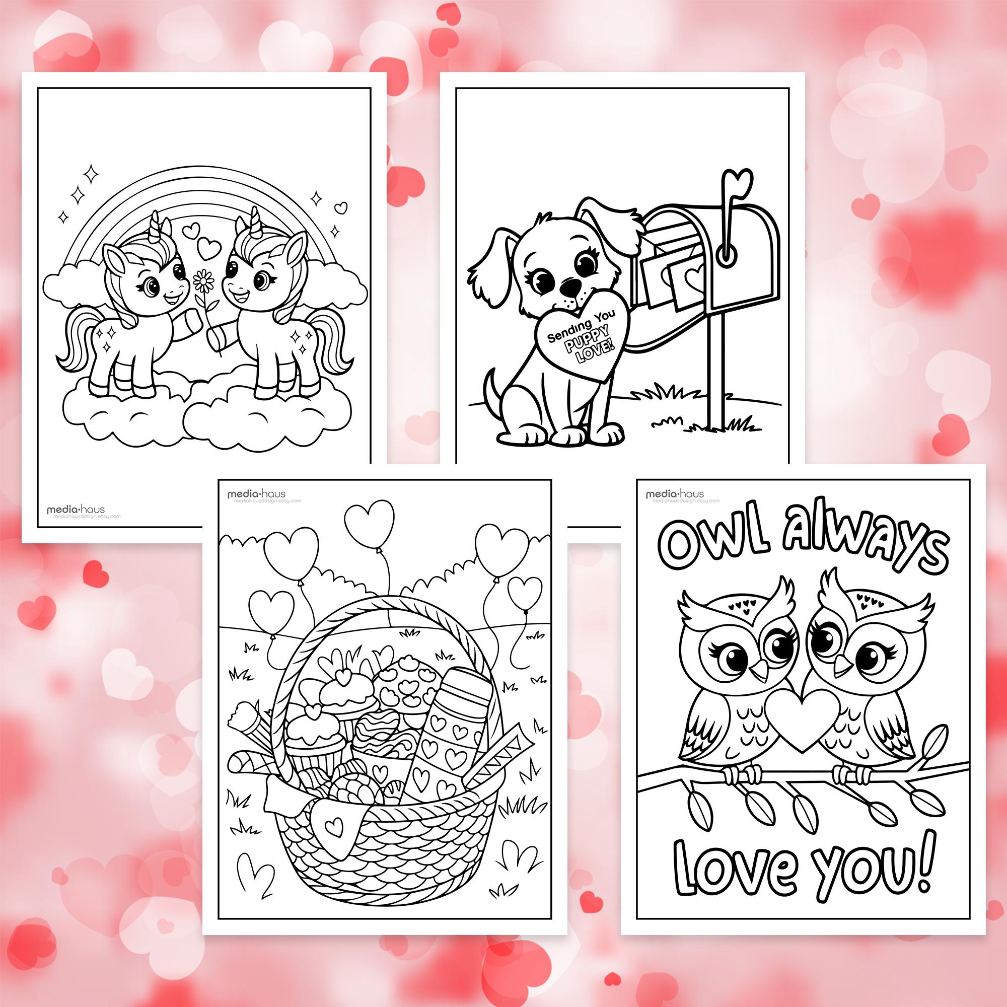 Kids Valentine Coloring Pages | Digital Printable | 10 Valentine-themed ...