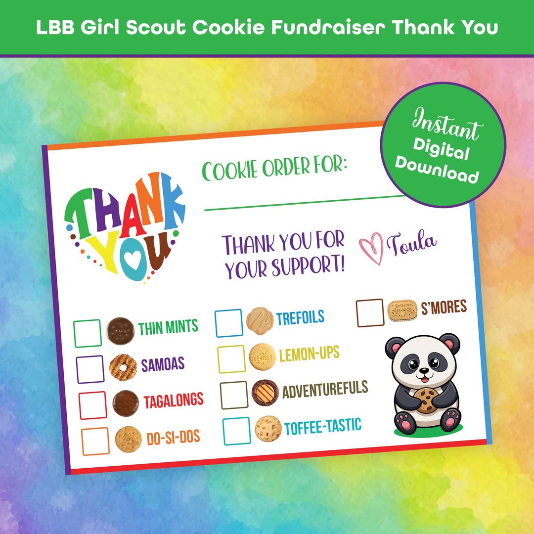 Editable Girl Scout Cookie Thank You Card | Digital Printable ...