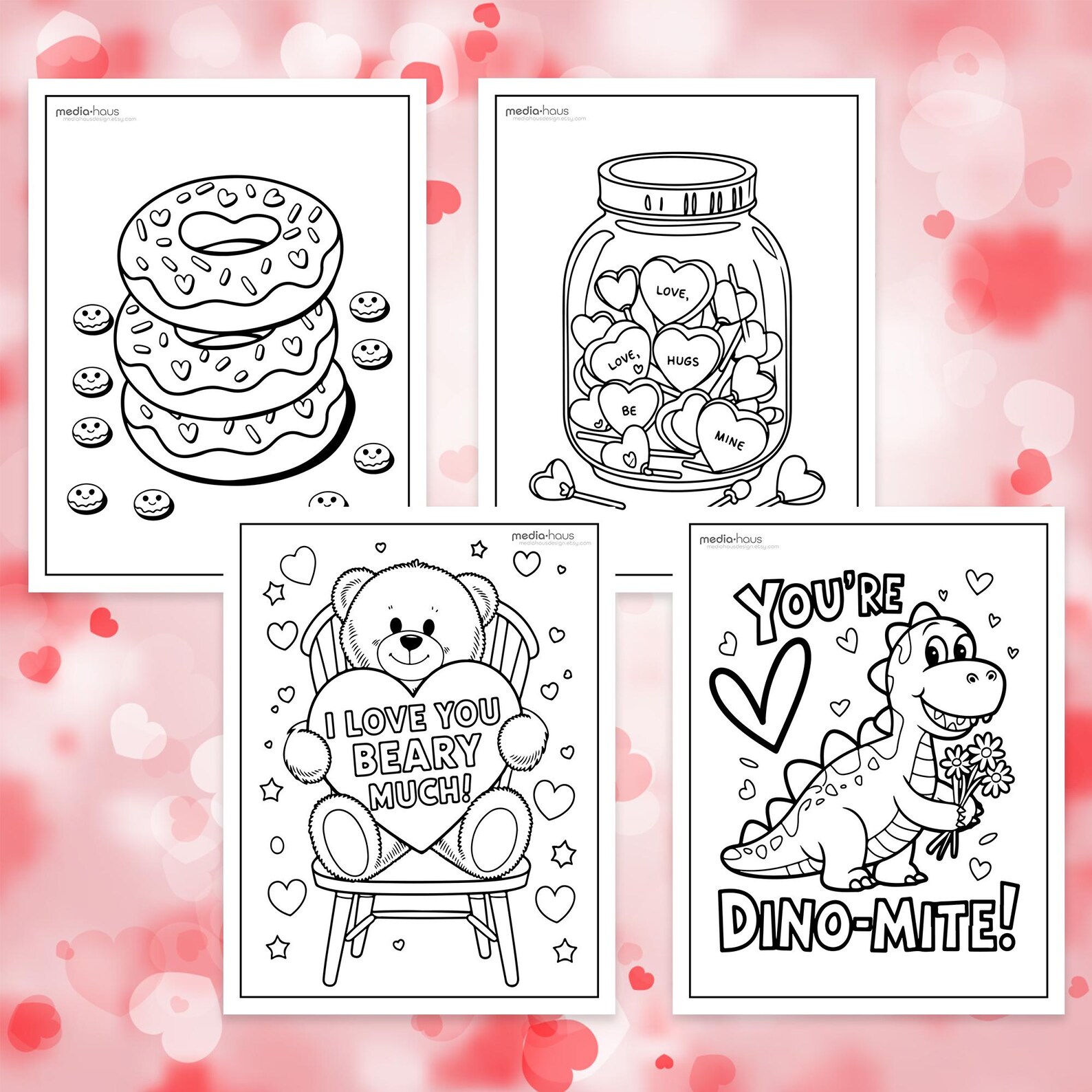 Kids Valentine Coloring Pages | Digital Printable | 10 Valentine-themed ...