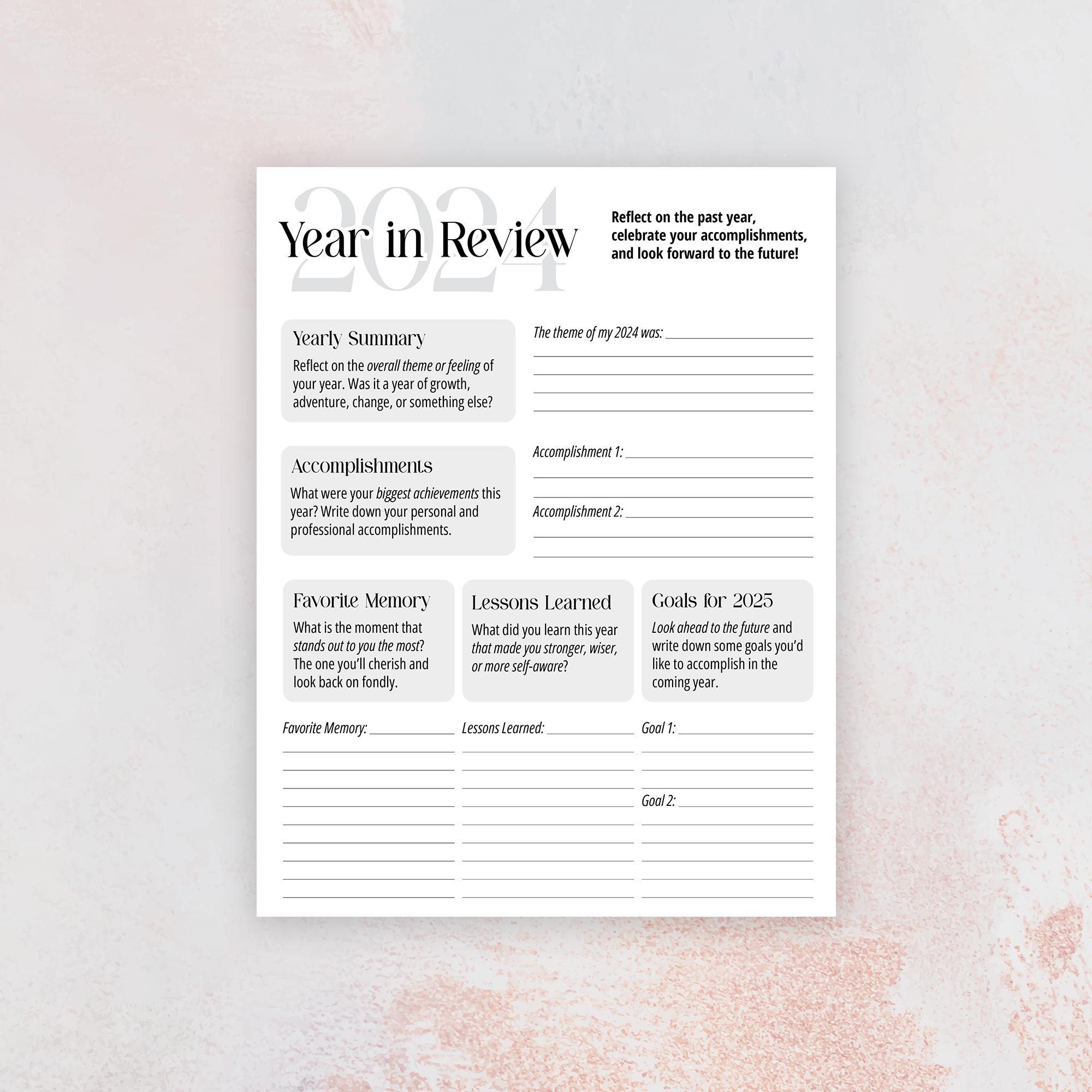 A Year in Review Printable Sheet Digital Download Reflect, Plan ...