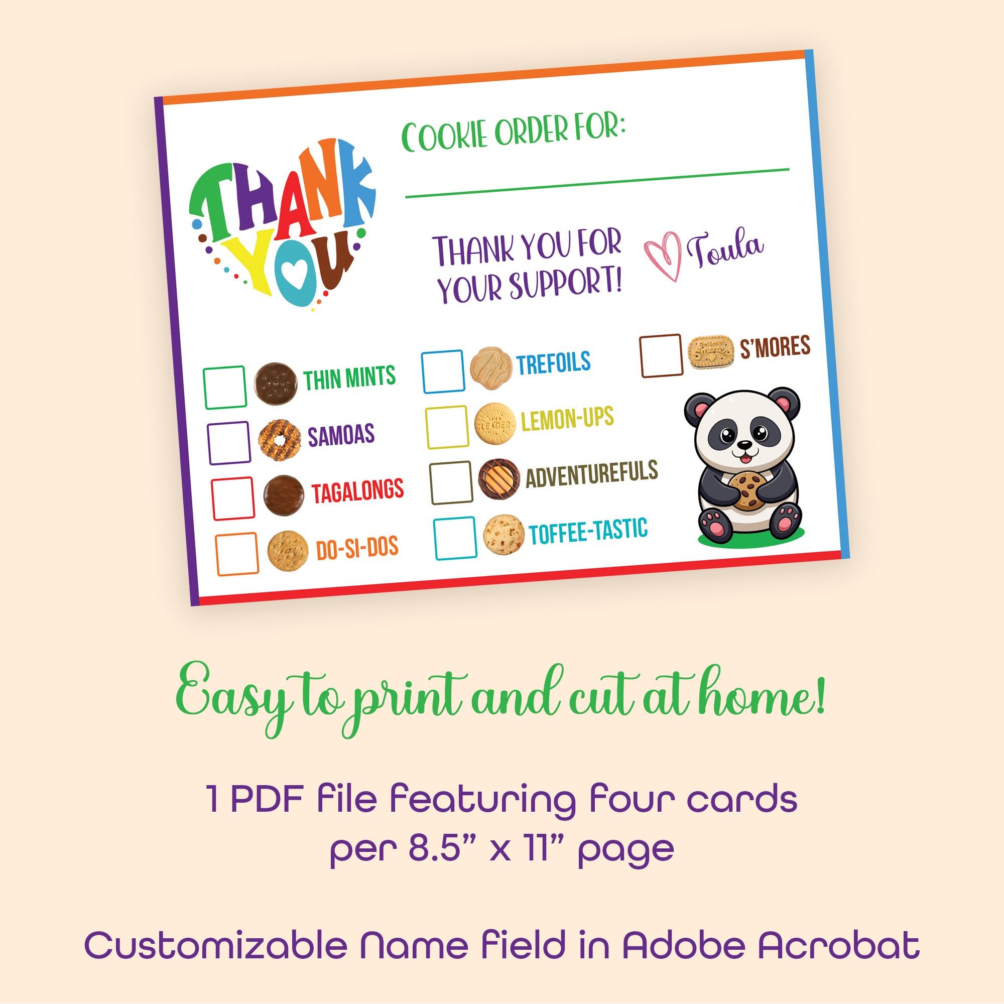 Editable Girl Scout Cookie Thank You Card | Digital Printable ...