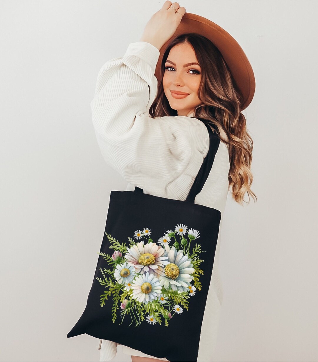 Birth Flower Black Tote Bag April Month April Birthday Gift for Mom ...