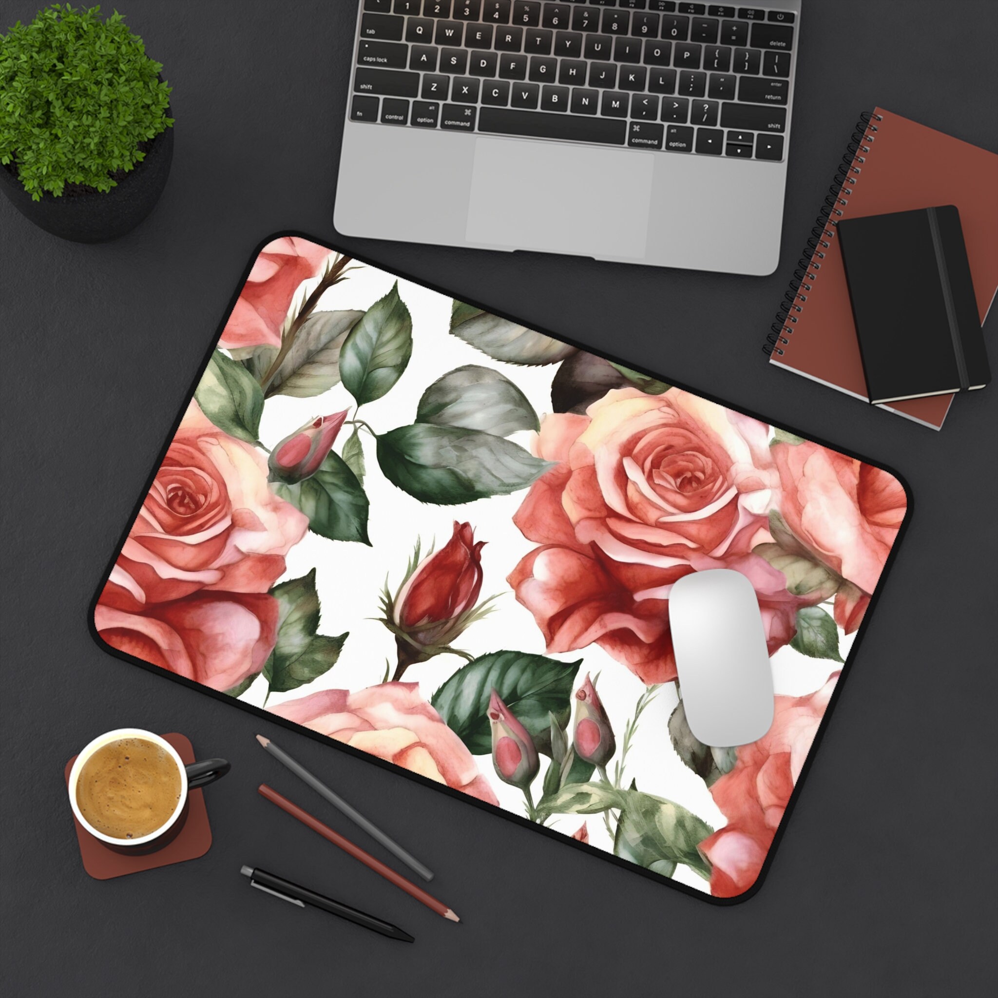 Birth Month Flower Desk Mat Gift June Rose Large Gaming Floral Mousepad ...