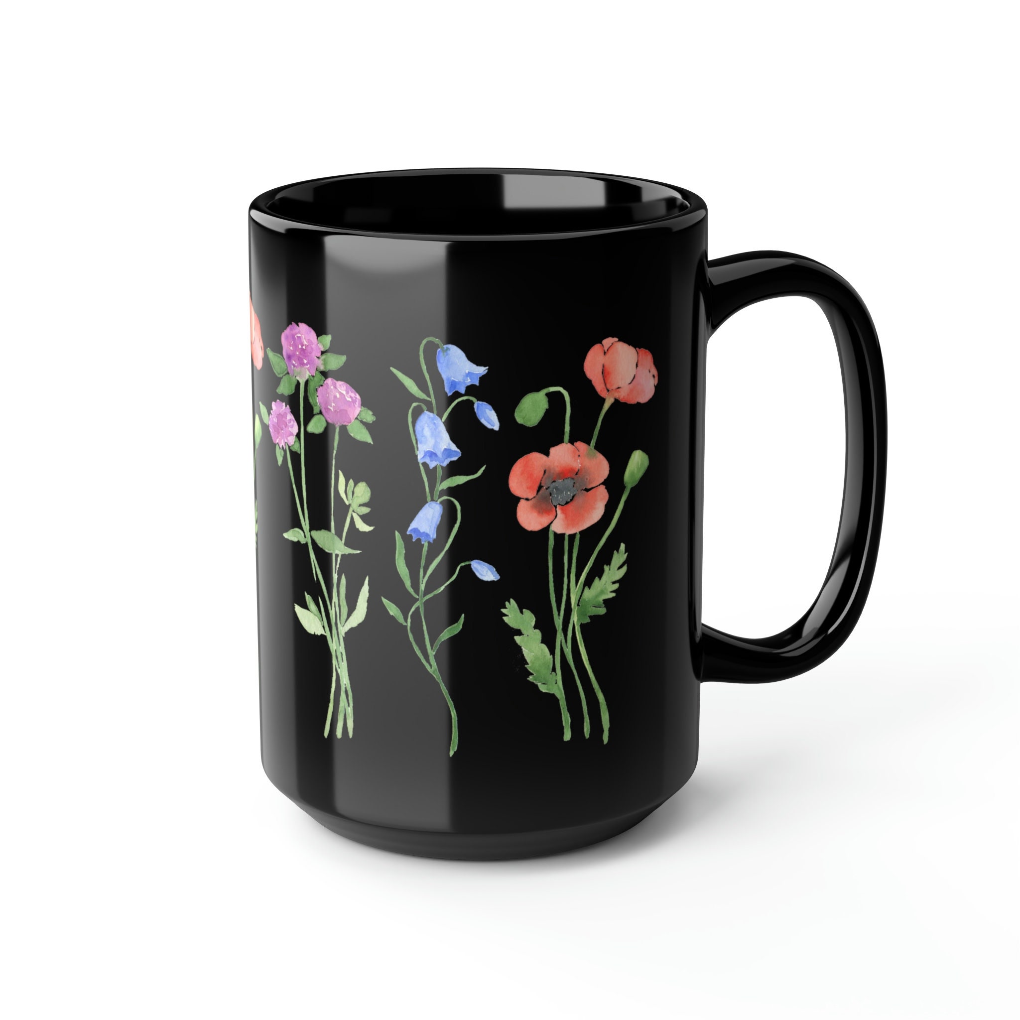 Pressed Flowers Coffee Mug Boho Wildflowers Cottagecore Black Mug ...