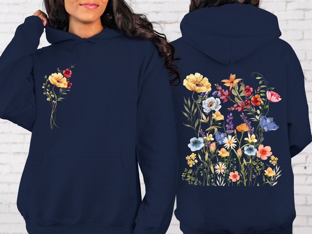 Wildflowers Hoodie Front and Back Print Vintage Pressed Flower ...
