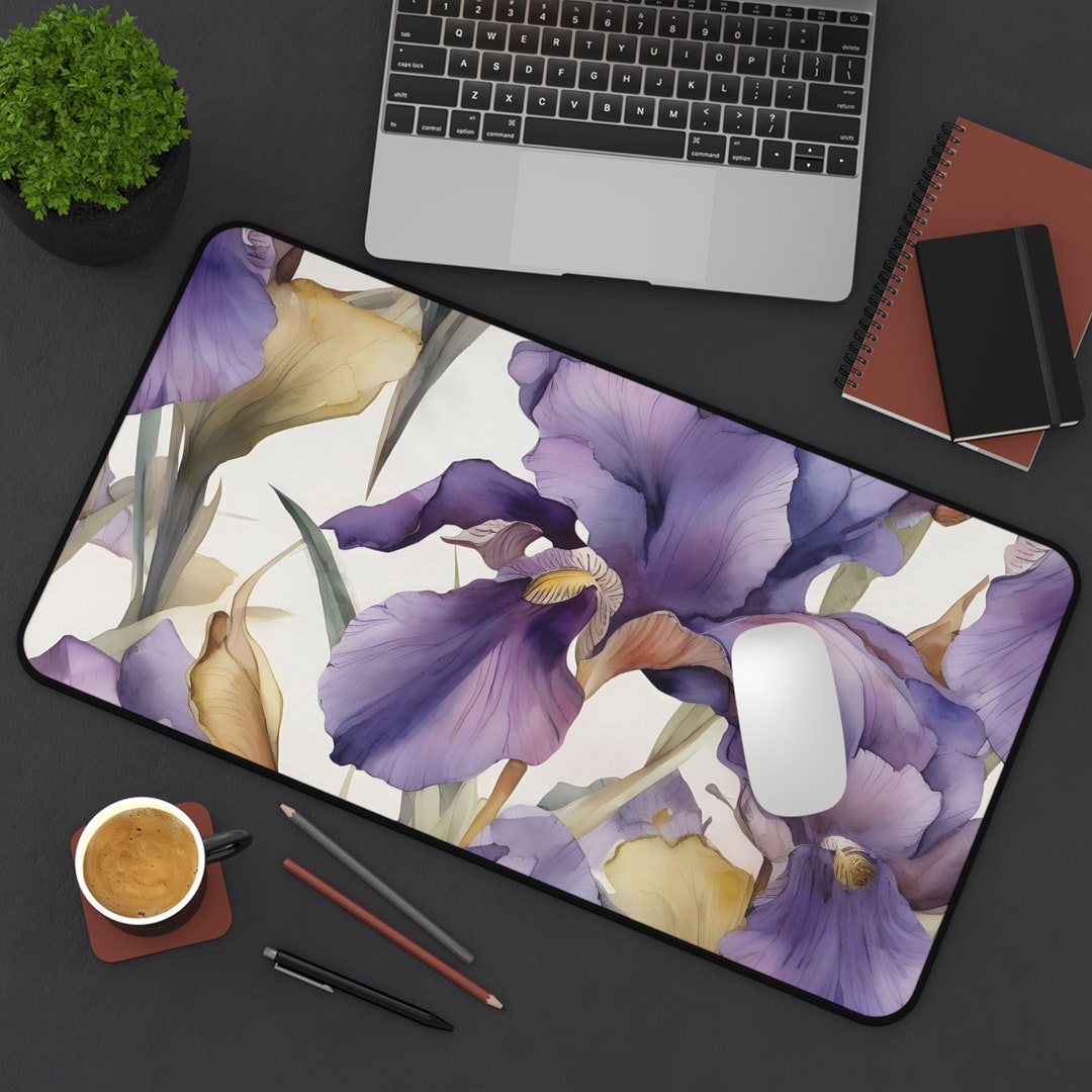 Birth Month Flower Desk Mat Gift Iris February Large Gaming Floral ...
