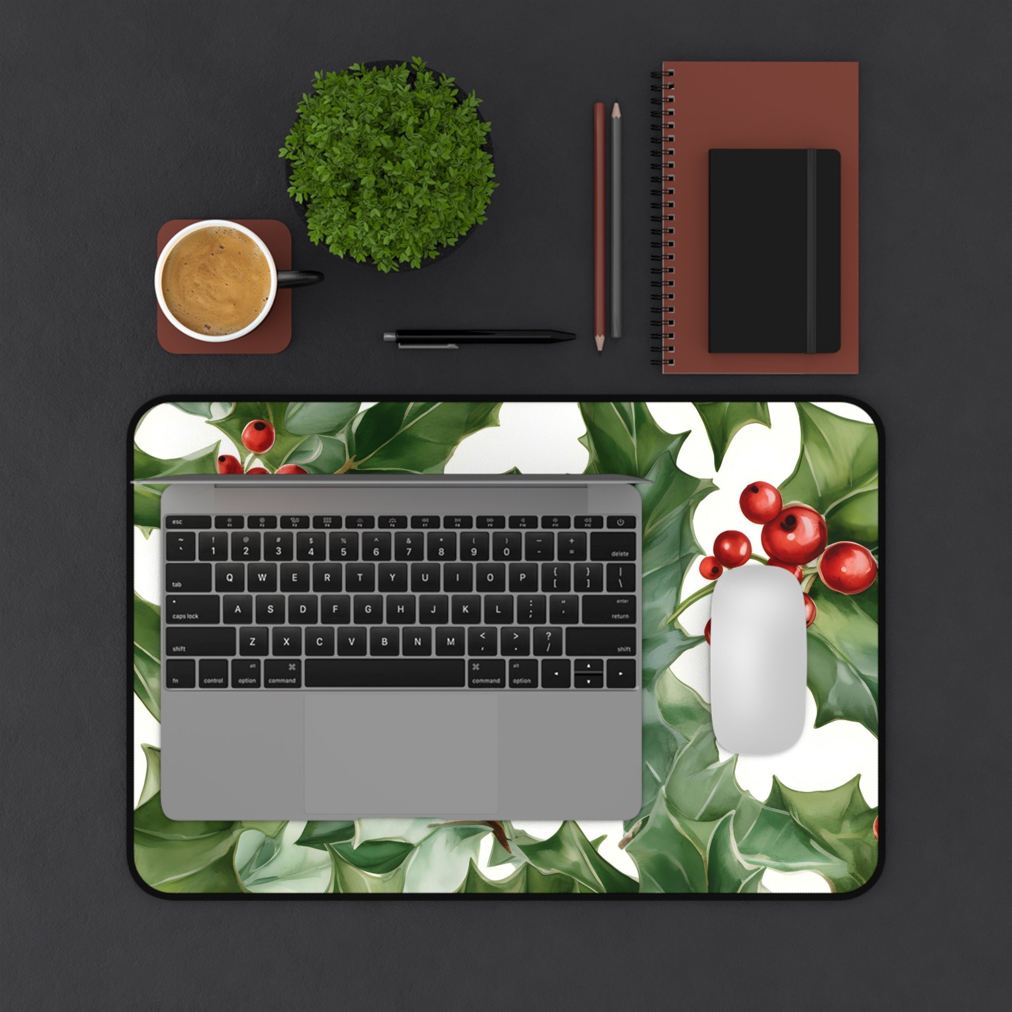 Birth Month Flower Desk Mat Gift December Holly Large Gaming Floral ...