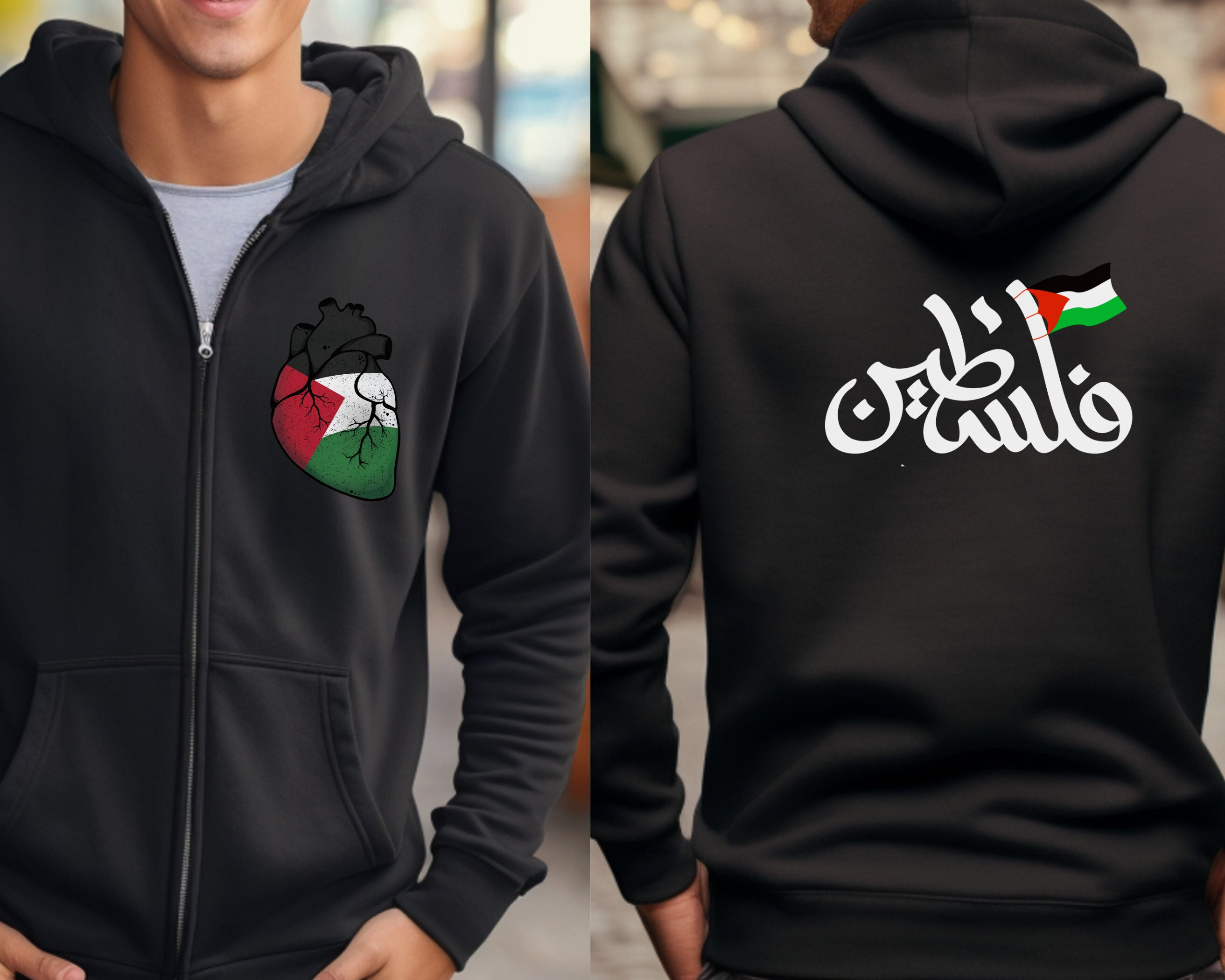 Palestine Front Back Print Zip up Hoodie Palestinian Sweatshirt for Men ...